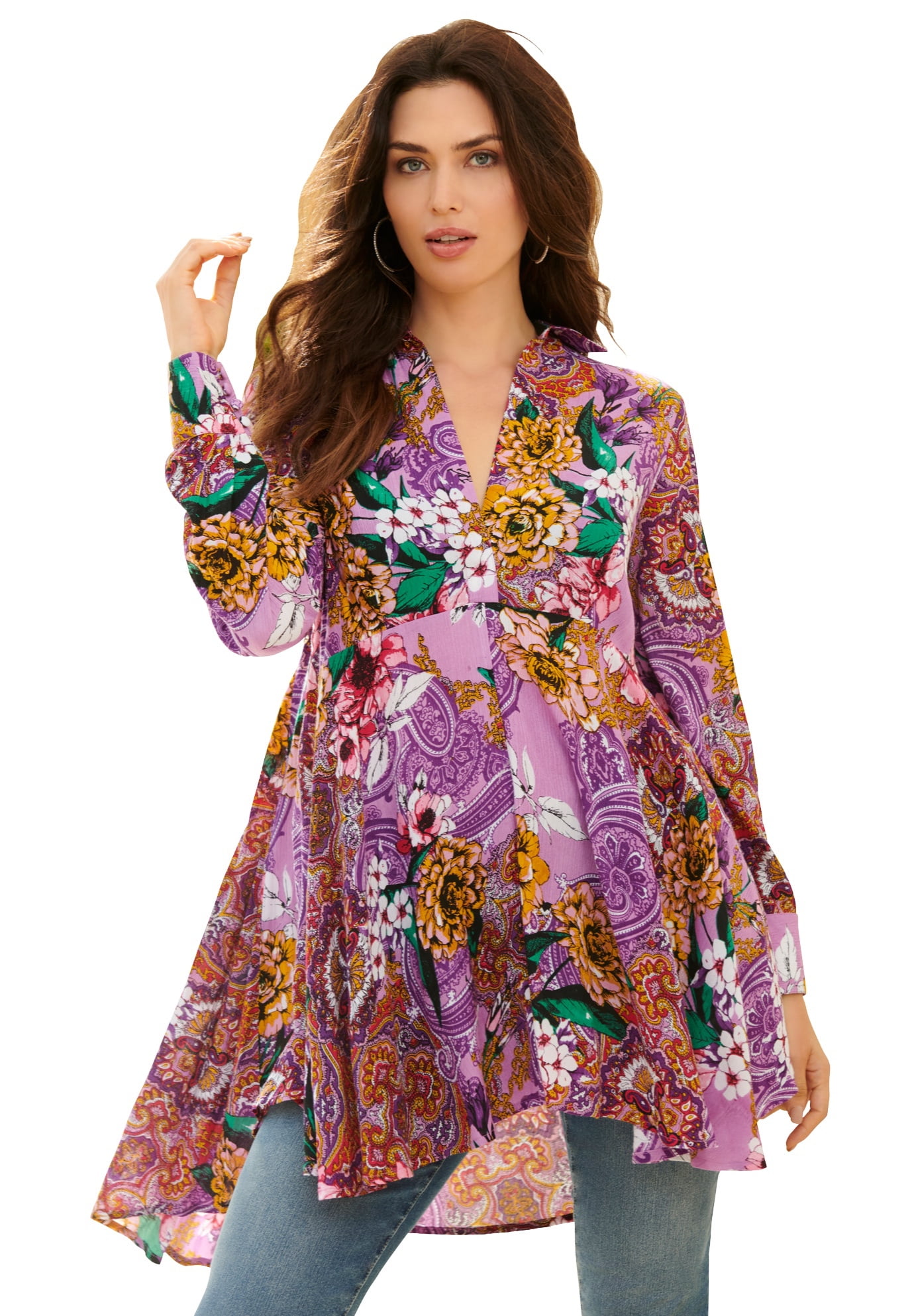 Roaman's Women's Plus Size Fit And Flare Crinkle Tunic - Walmart.com