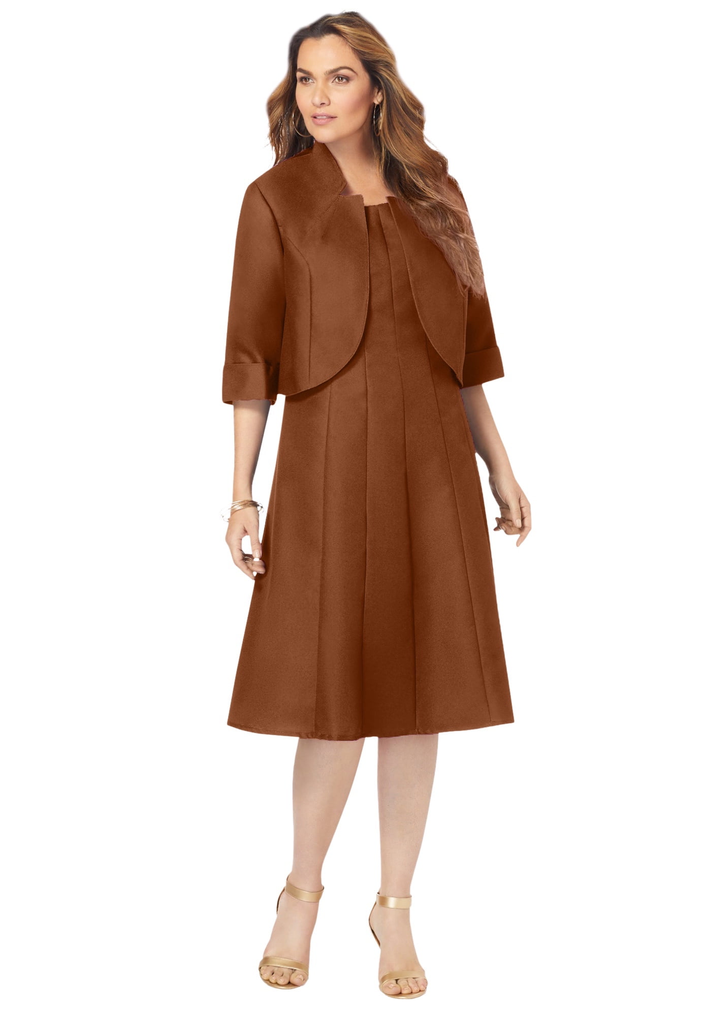 Roaman's Women's Plus Size Fit And Flare Jacket Suit Dress - Walmart.com