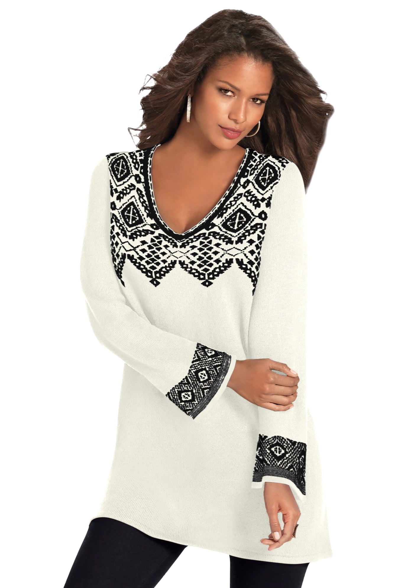 Roaman's Women's Plus Size Fit And Flare Tunic Sweater - Walmart.com