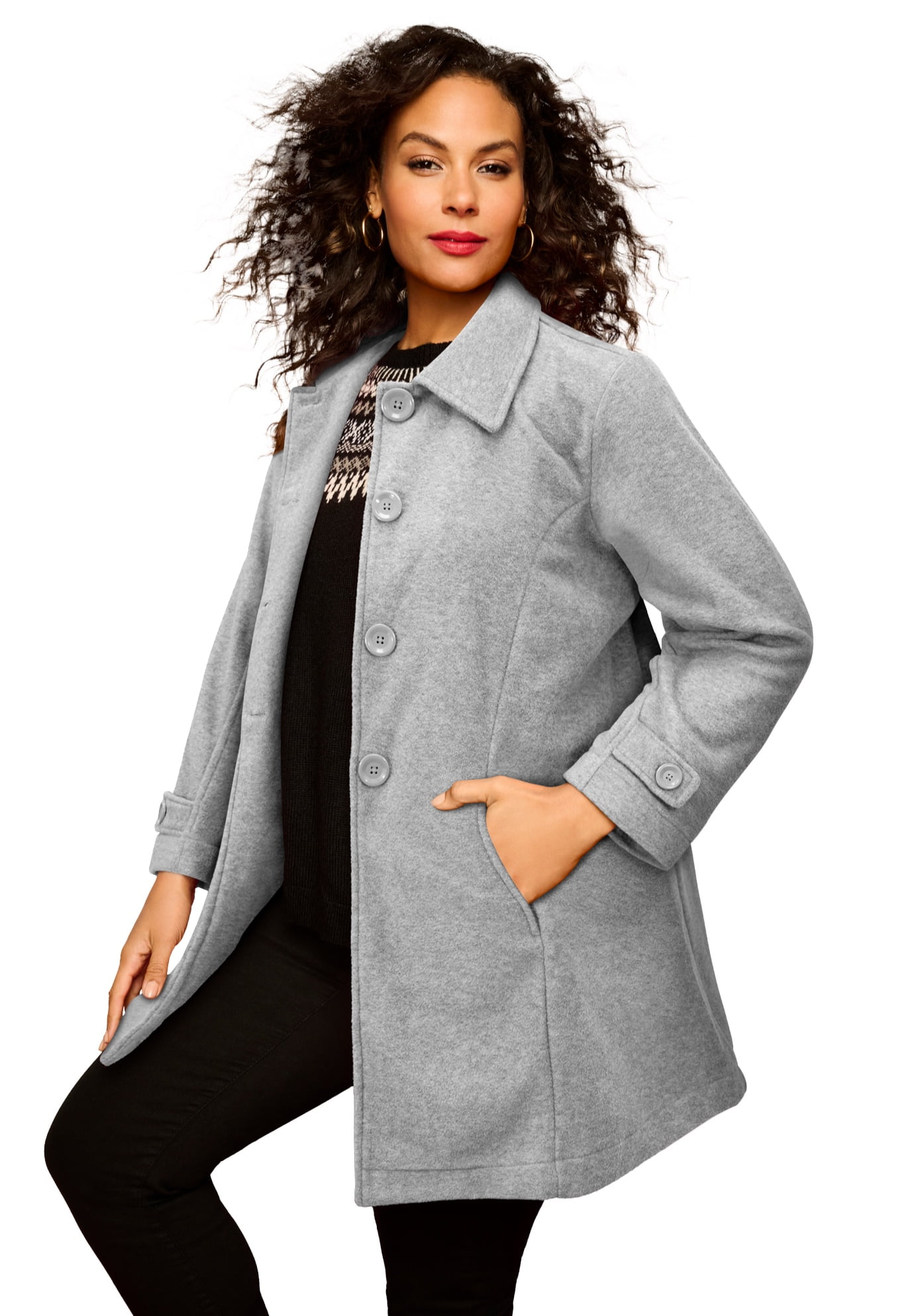Roaman's Women's Plus Size Petite Plus Size Button Up Fleece Jacket ...