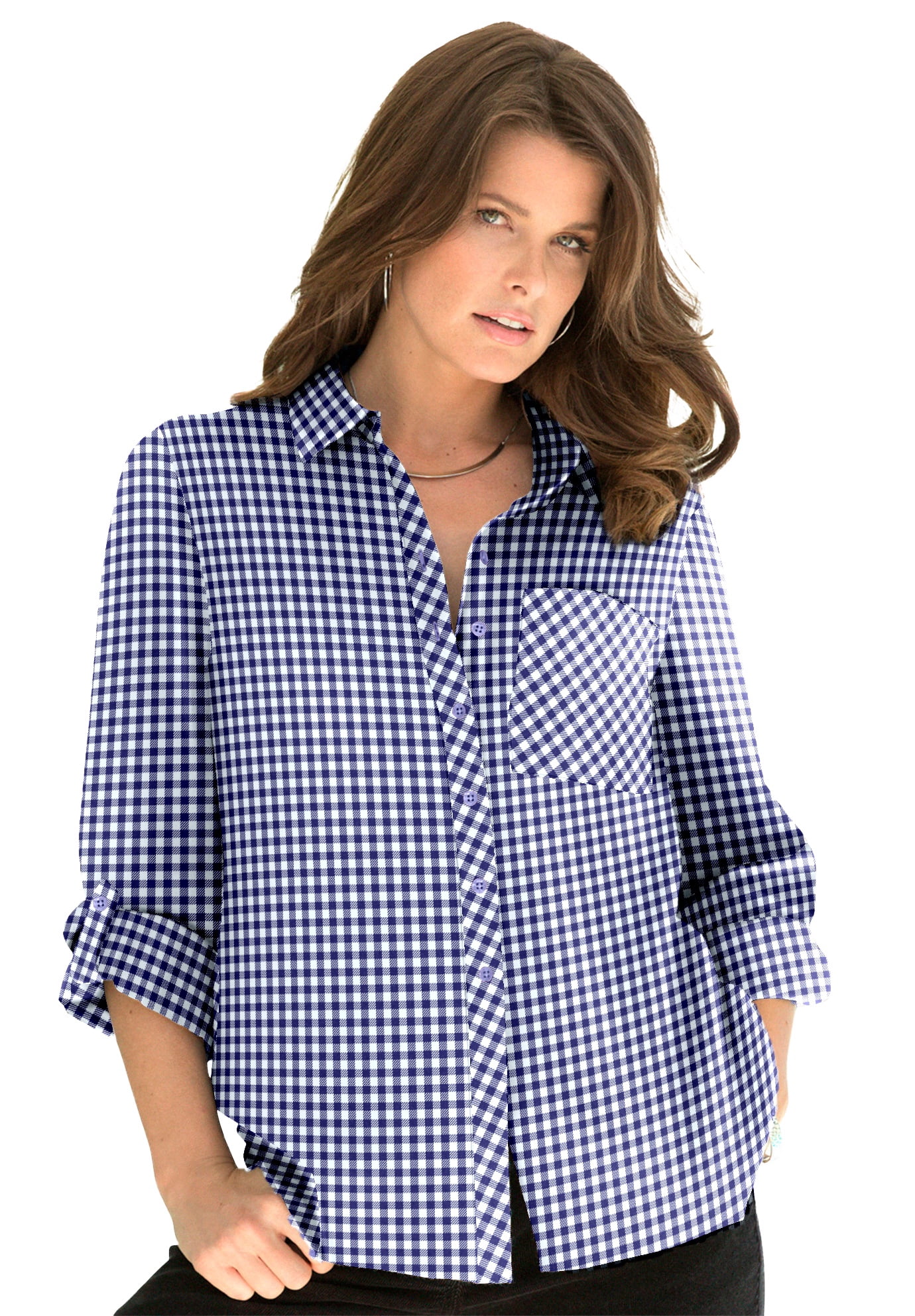 Roaman's Women's Plus Size Classic Plaid Button-Front Shirt - Walmart.com