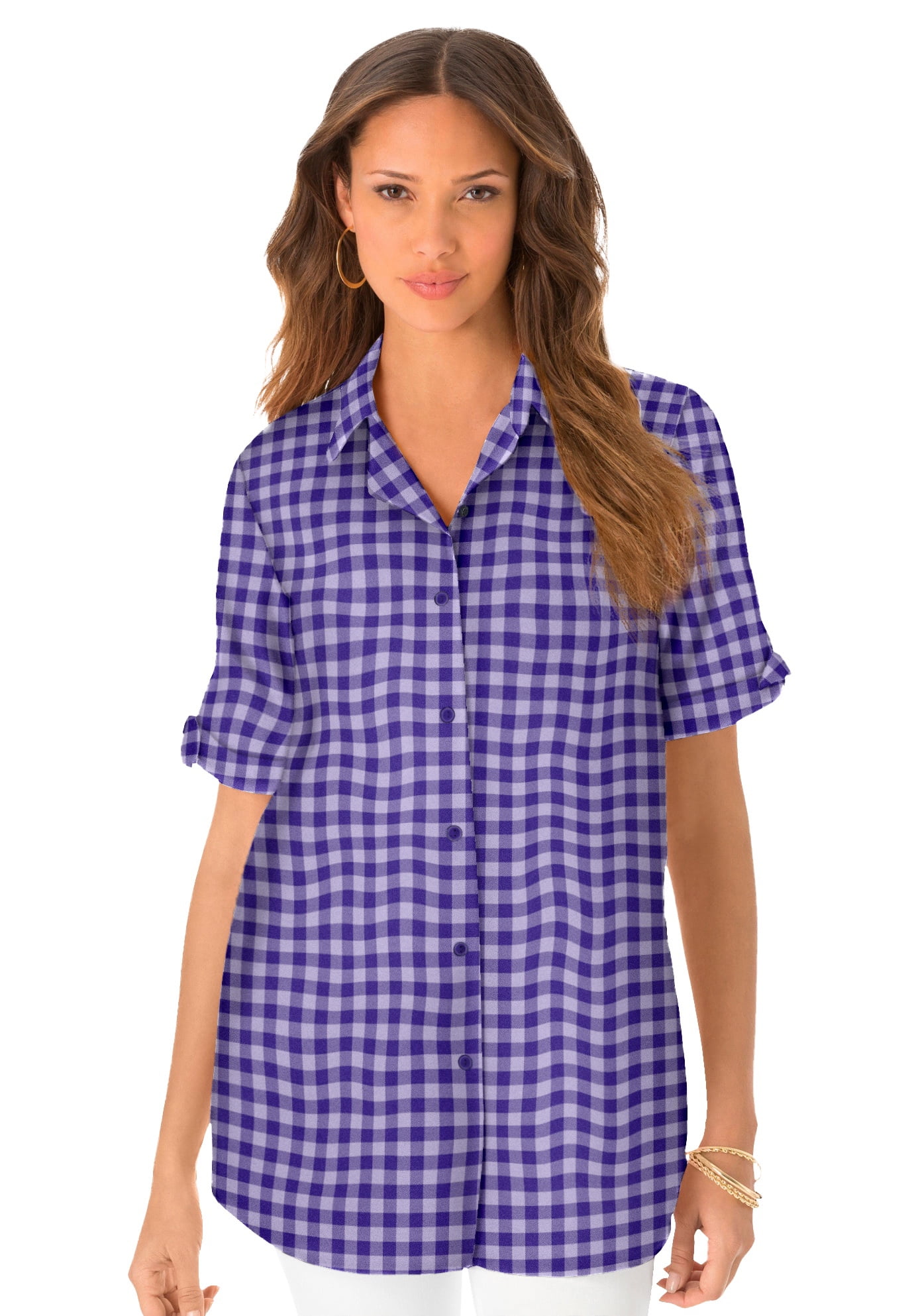 Roaman's Women's Plus Size French Check Big Shirt - Walmart.com