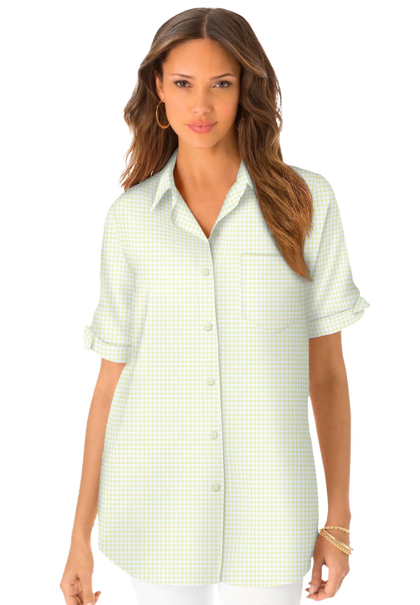 Roaman's Women's Plus Size French Check Shirt - Walmart.com