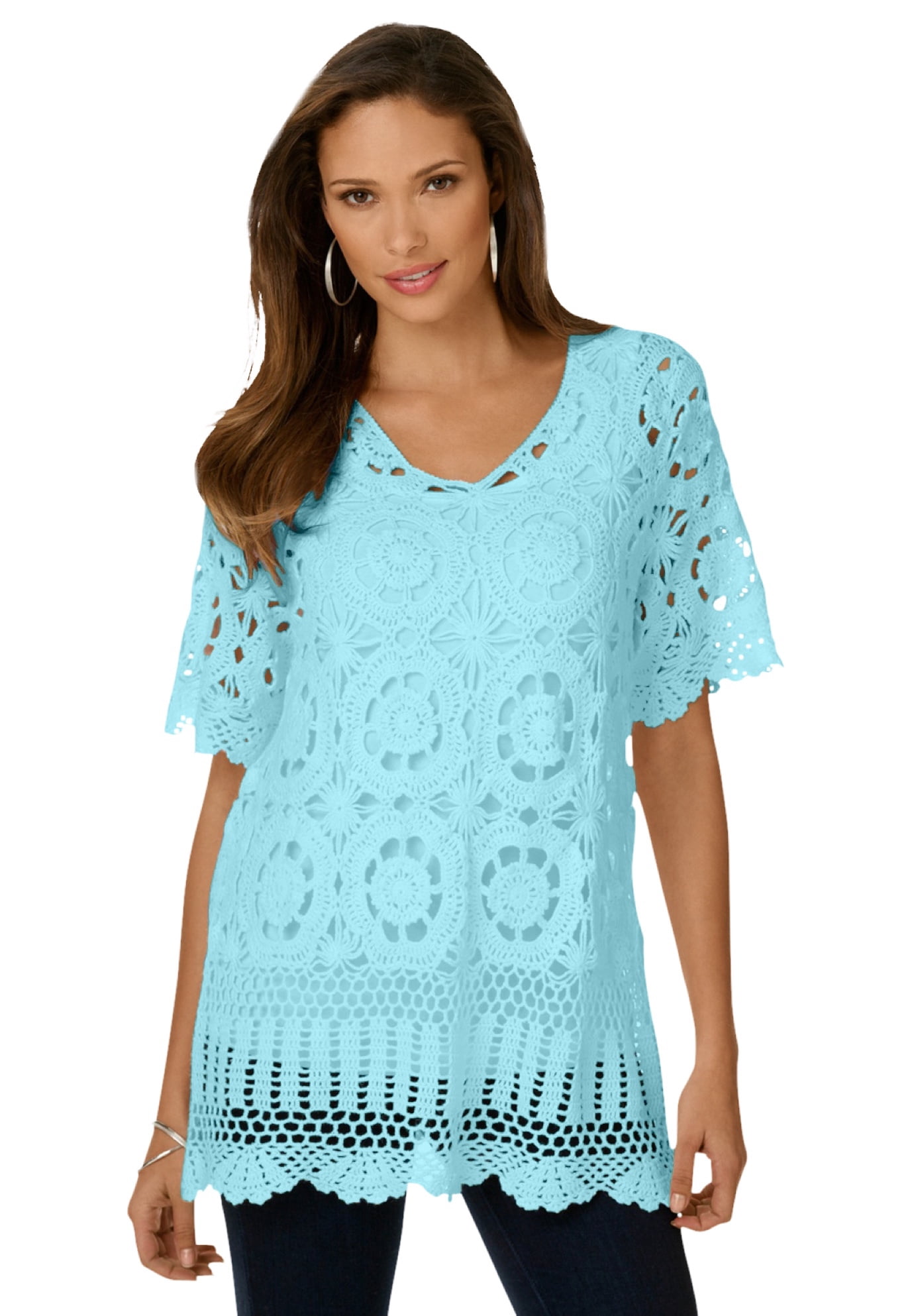 Roaman's Women's Plus Size French Crochet Sweater - Walmart.com