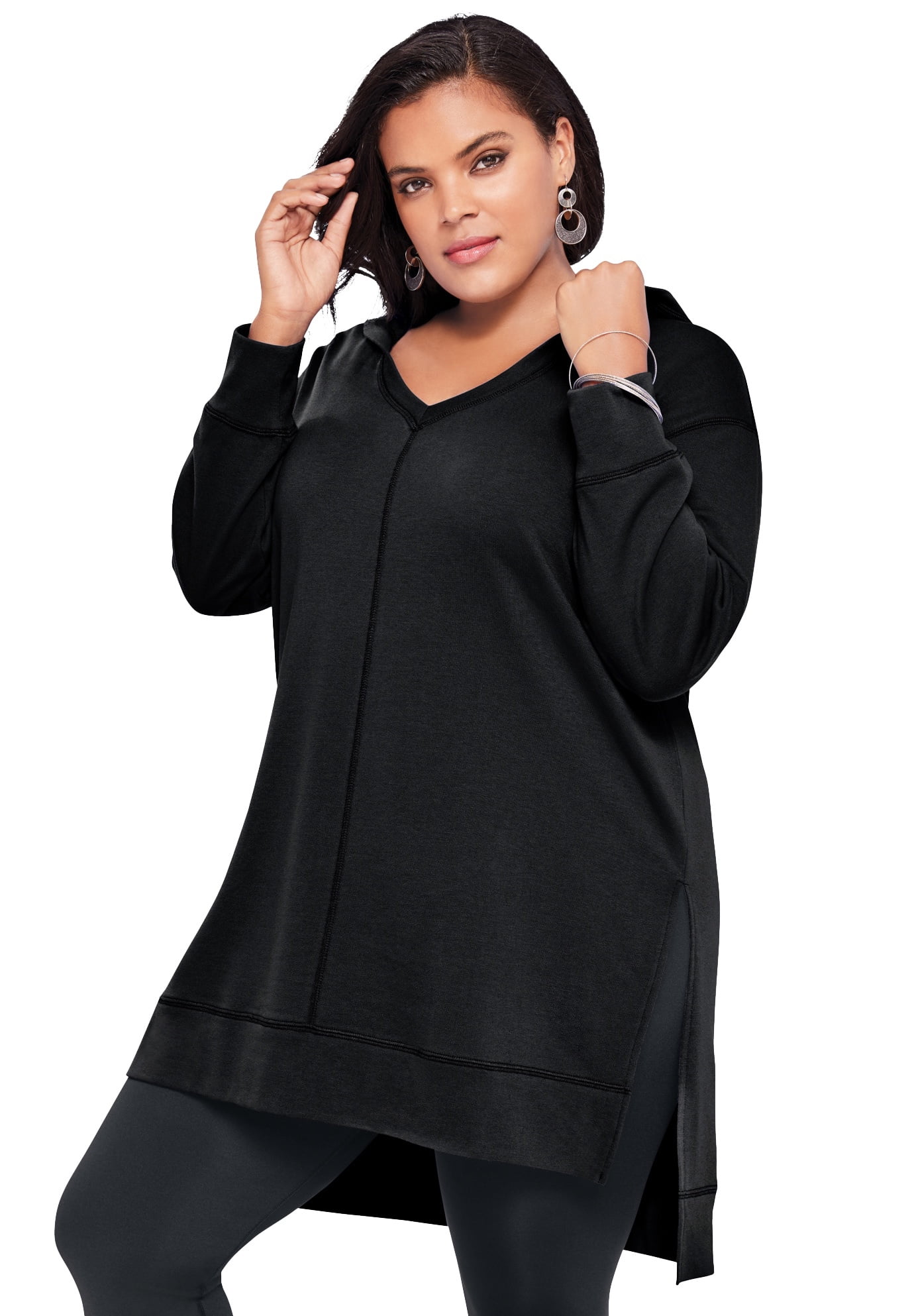 Roaman's Women's Plus Size French Terry Hoodie Tunic Sweatshirt ...