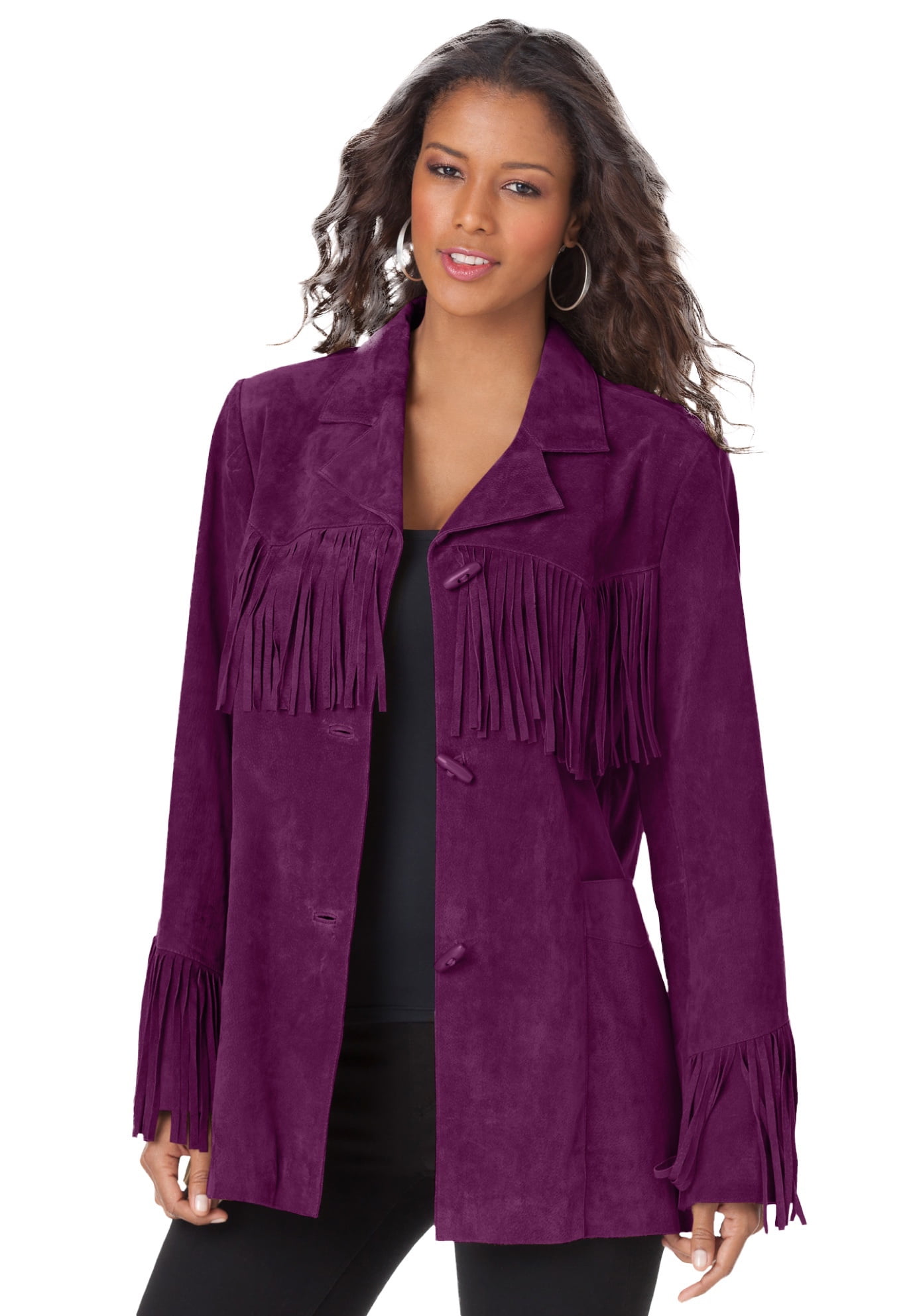Roaman's Women's Plus Size Fringe Suede Jacket - Walmart.com