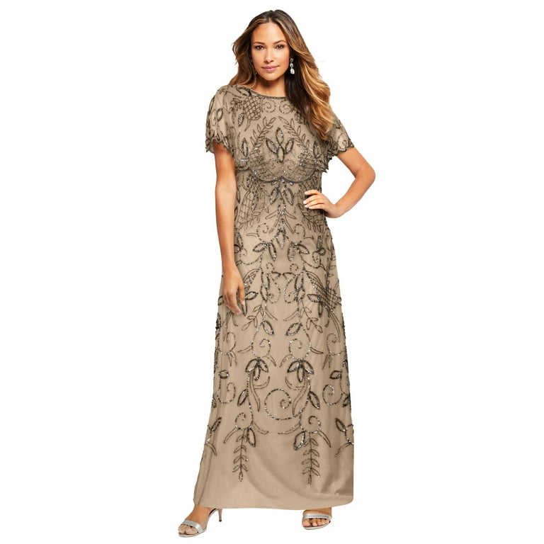 Roaman's Women's Plus Size Glam Maxi Dress 32 W, Sparkling Champagne