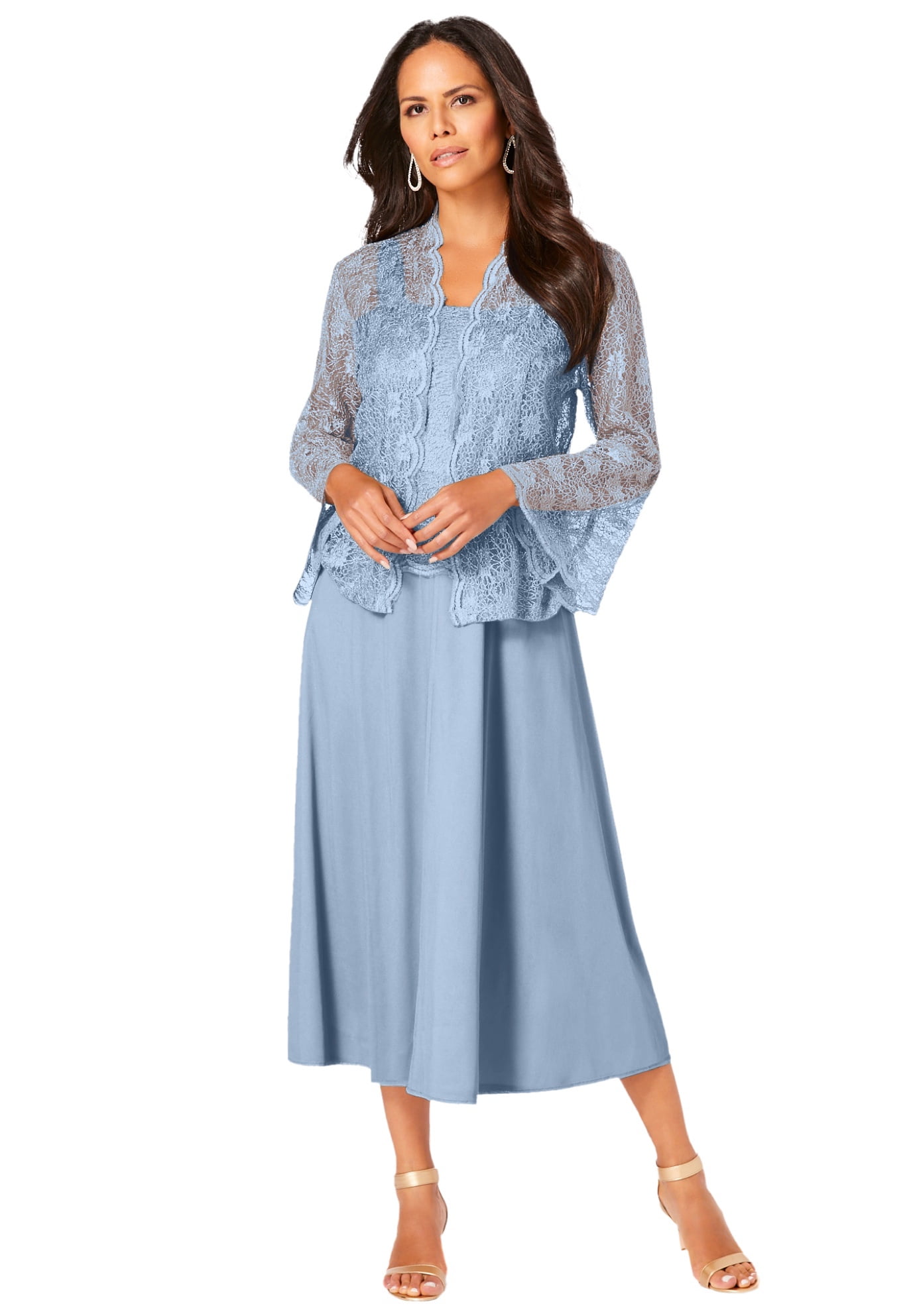 Roaman's Women's Plus Size Glitter & Lace Jacket Dress Set - Walmart.com