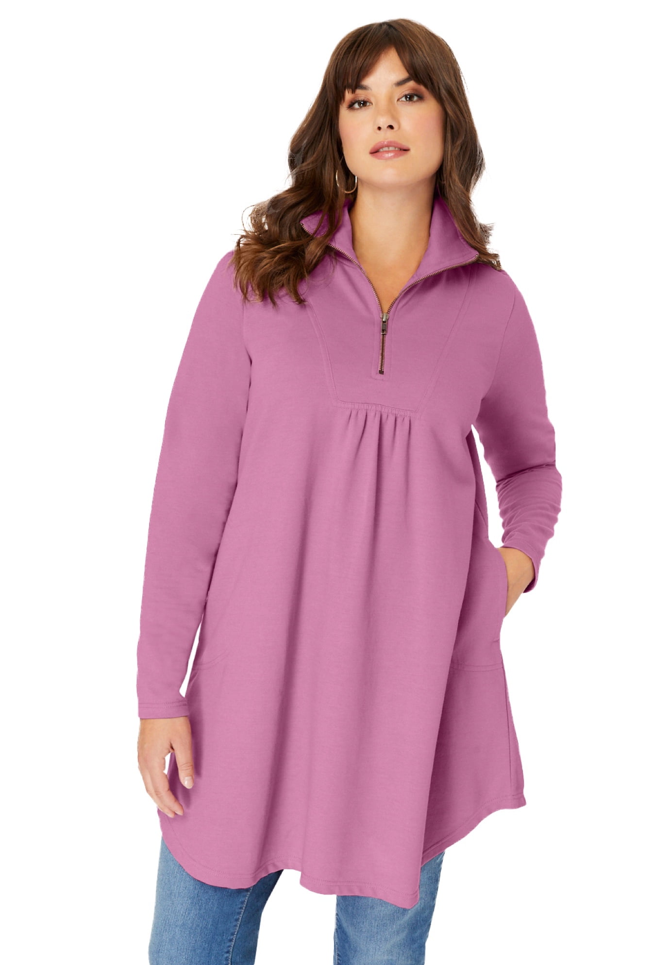 Roaman's Women's Plus Size Half Zip Collared Sweatshirt - Walmart.com