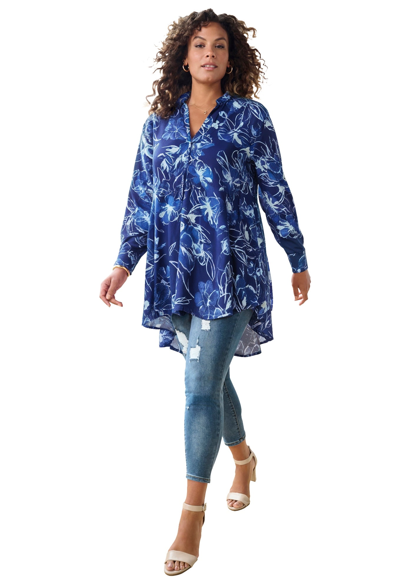 Roaman's Women's Plus Size Hand Crinkled Fit And Flare Tunic - Walmart.com