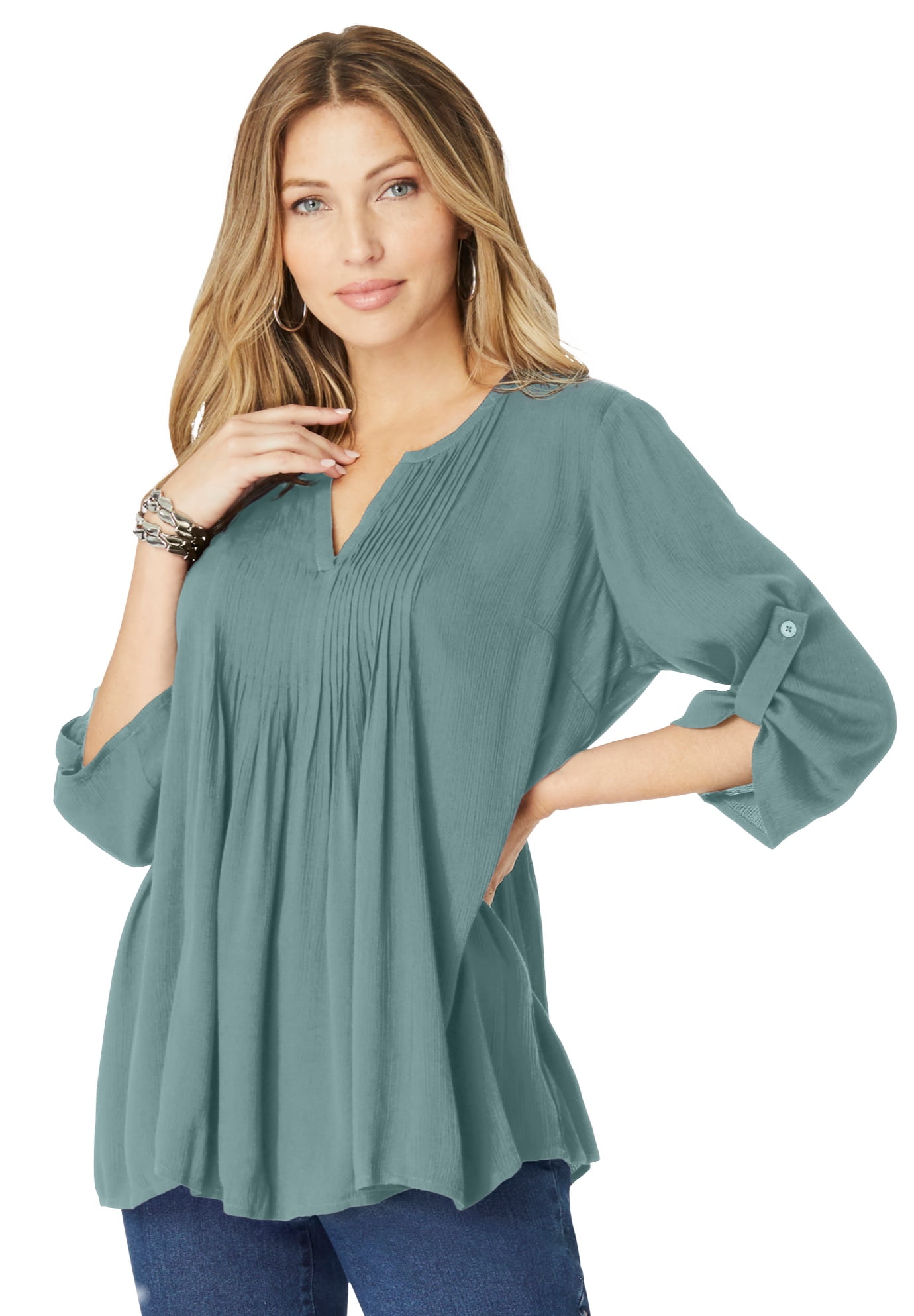 Roaman's Women's Plus Size Hand Crinkled Tara Shirt - Walmart.com