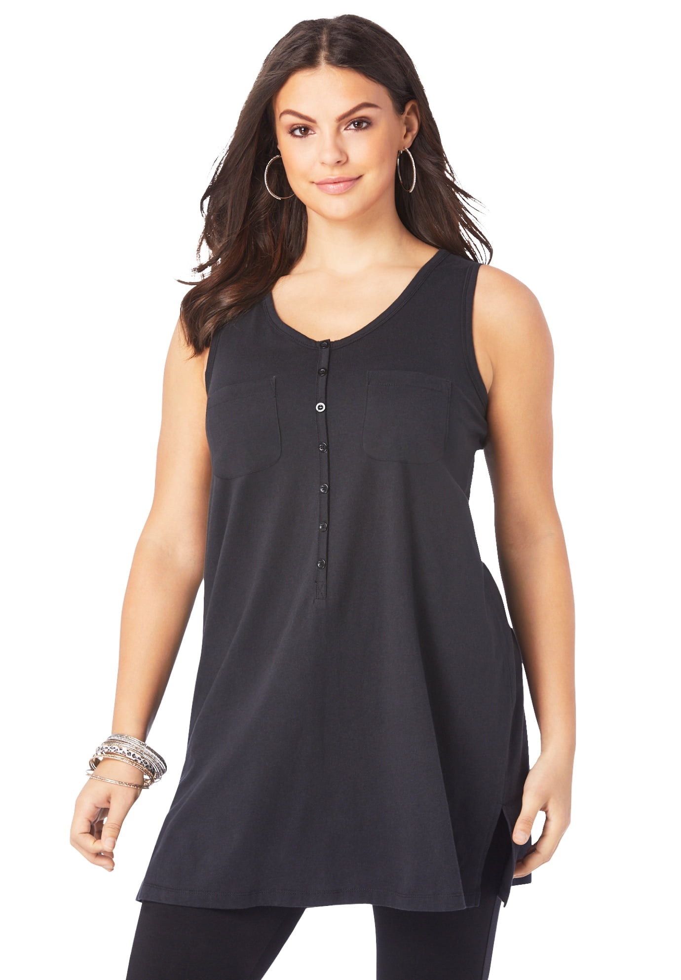 Roaman's Women's Plus Size Henley Ultimate Tunic Tank - Walmart.com