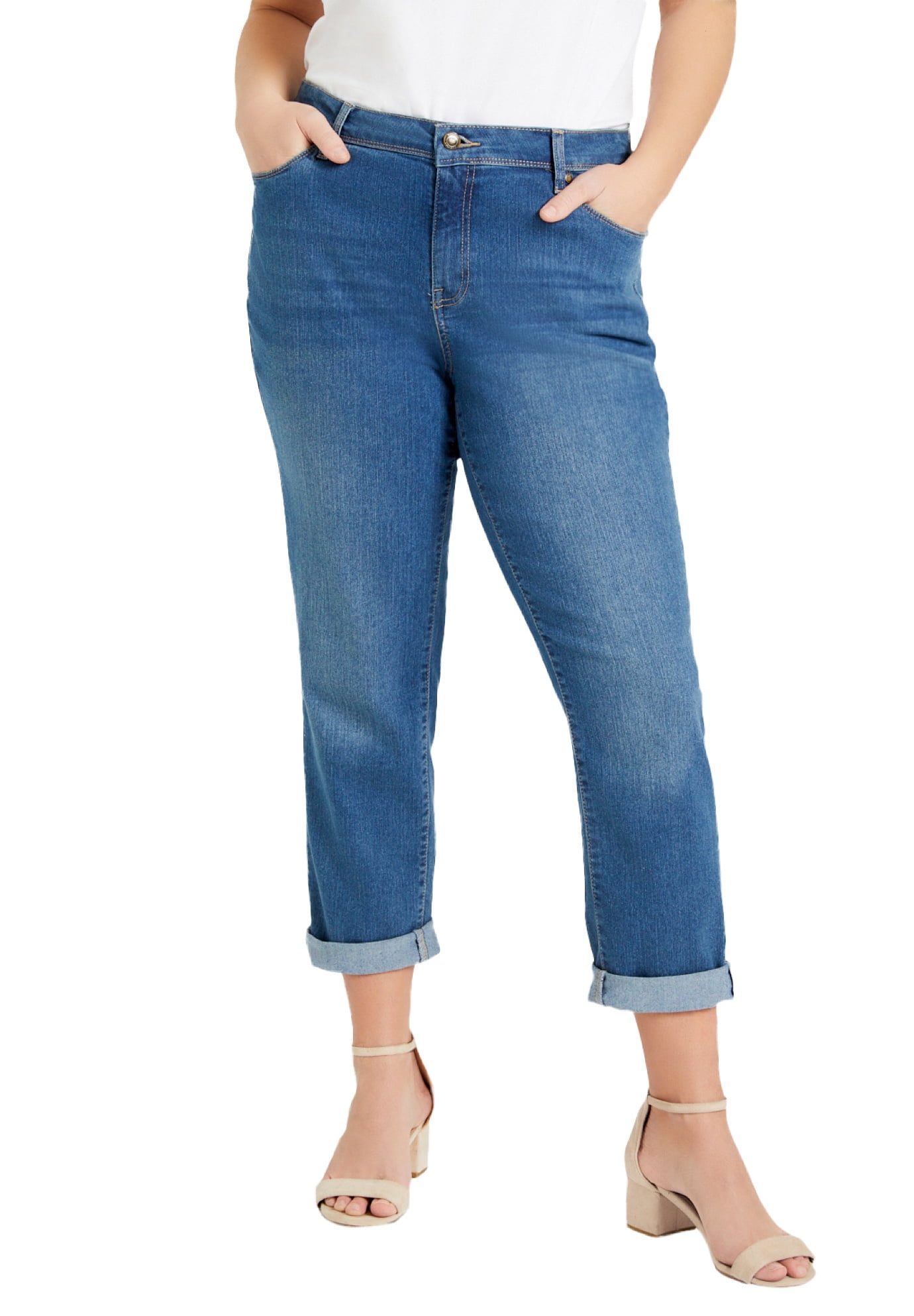 Roaman's Stretchy Plus Size Women's Iconic Boyfriend Jean - Walmart.com