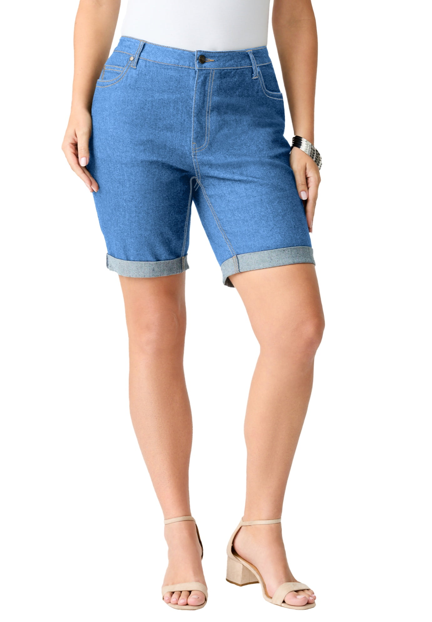 Roaman's Women's Plus Size 24/7 Stretch Cuffed Short - Walmart.com