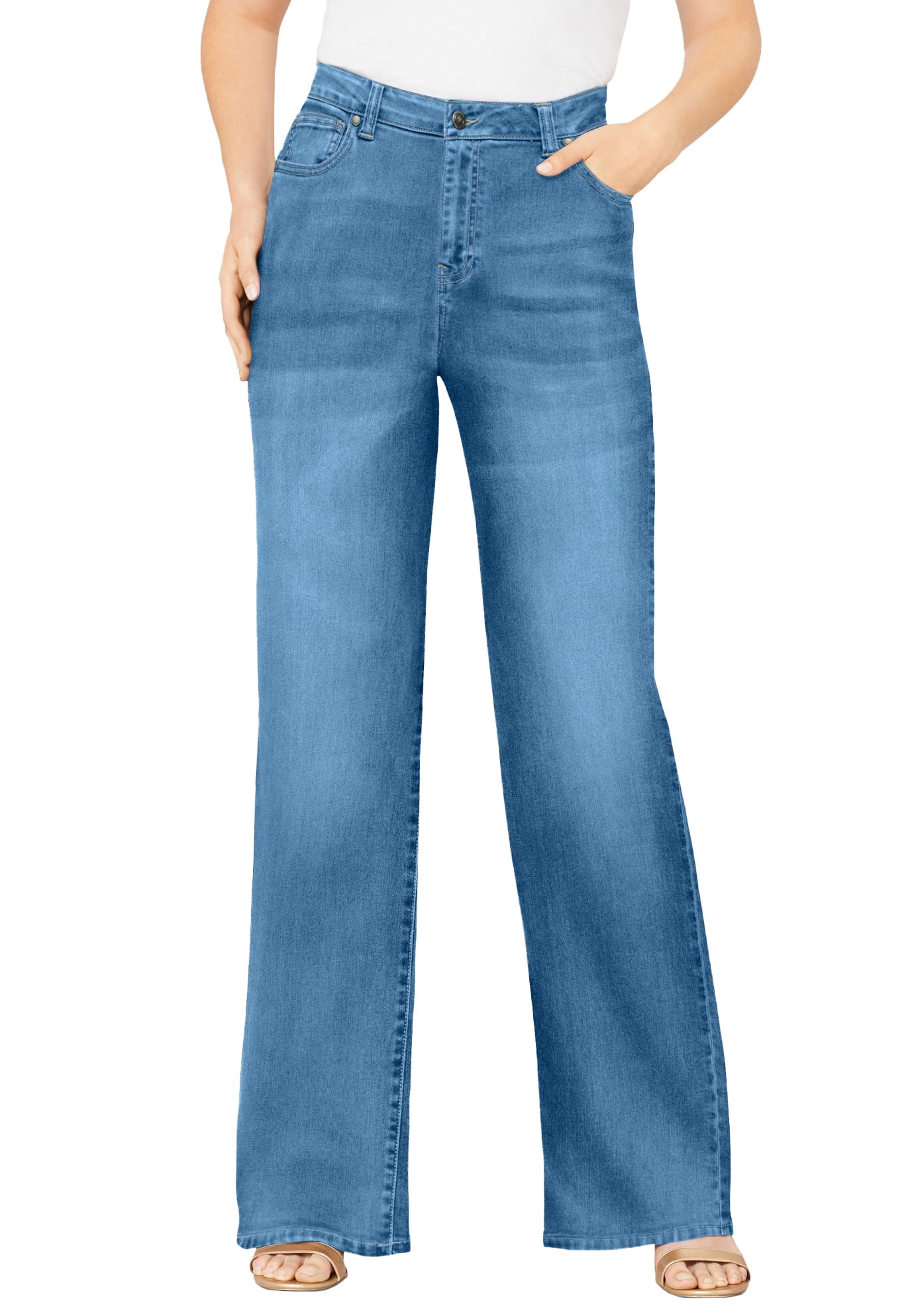 Roaman's Women's Plus Size Invisible Stretch Iconic Wide Leg Jean ...