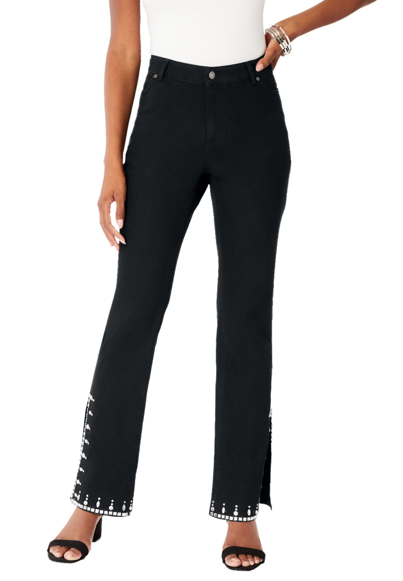 Roaman's Women's Plus Size Invisible Stretch Rhinestone-Detail Split ...