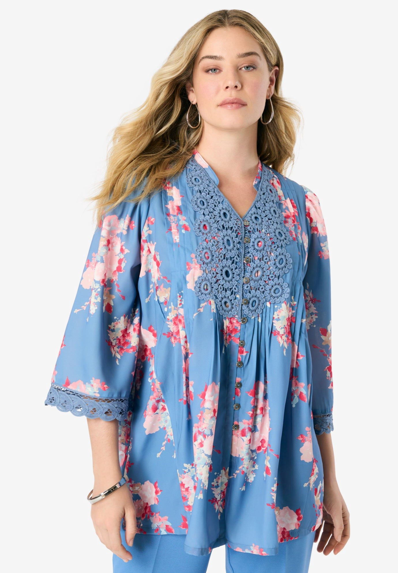 Roaman's Women's Plus Size Juliet Lace Trim Shirt - Walmart.com