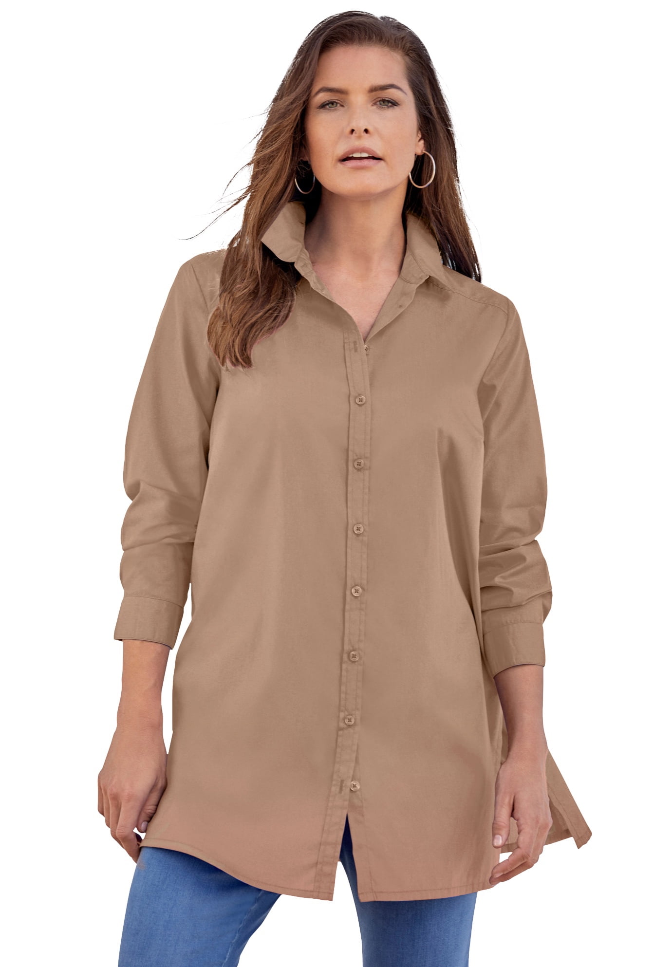 Roaman's Women's Plus Size Kate Tunic Big Shirt Button Down Tunic Shirt ...