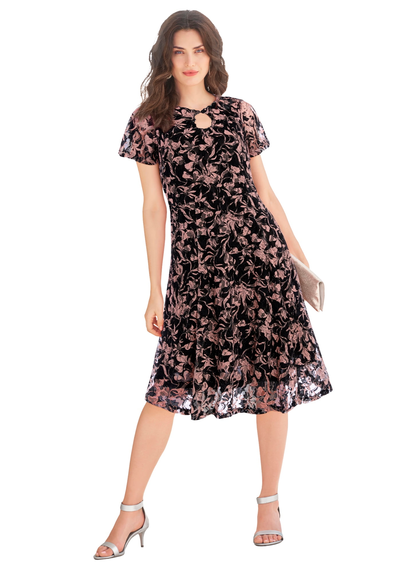 Roaman's Women's Plus Size Keyhole Lace Dress - Walmart.com