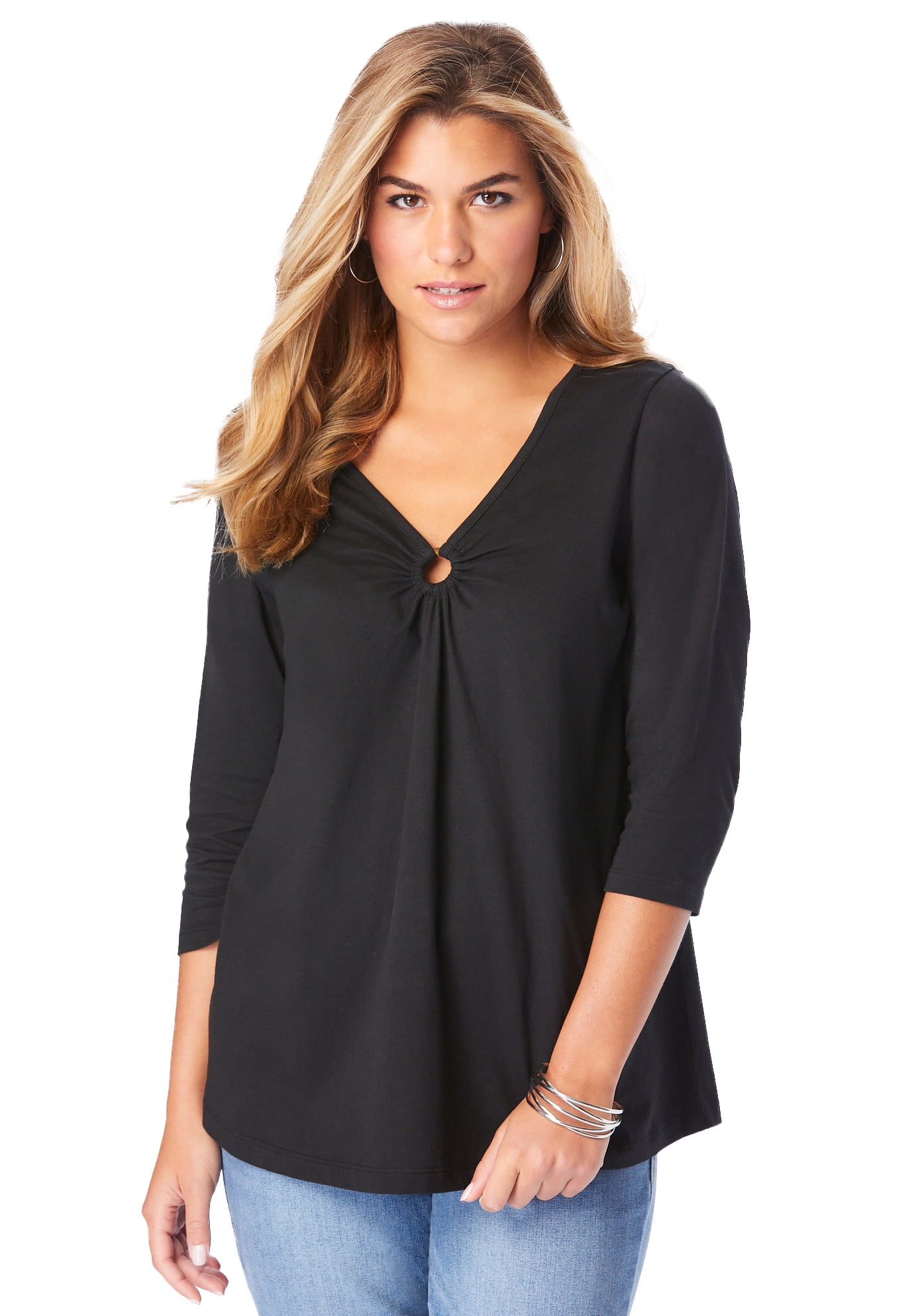 Roaman's Women's Plus Size Ultimate Keyhole V Neck Tee - Walmart.com
