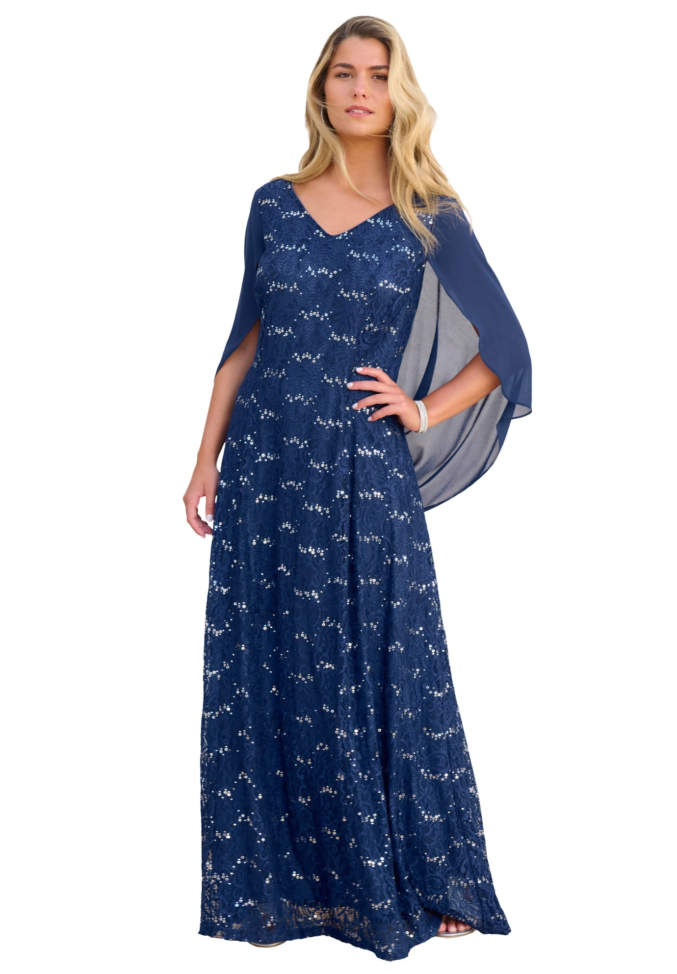 Roaman's Women's Plus Size Lace Cape Gown - Walmart.com