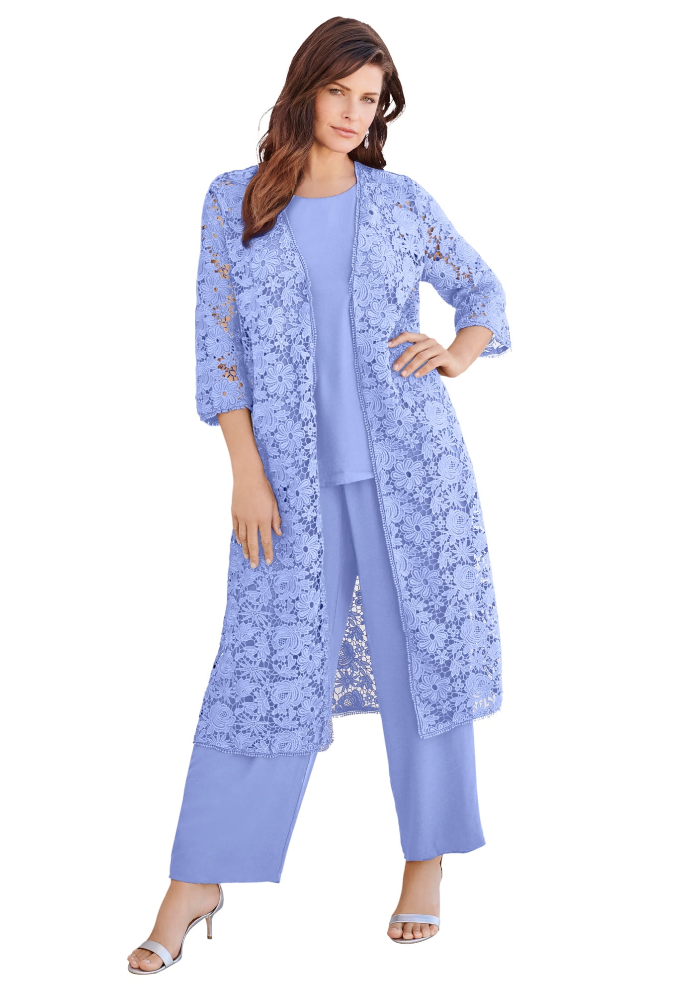 Roaman's Women's Plus Size Plus Size 3-Piece Allover Lace Duster Pant ...