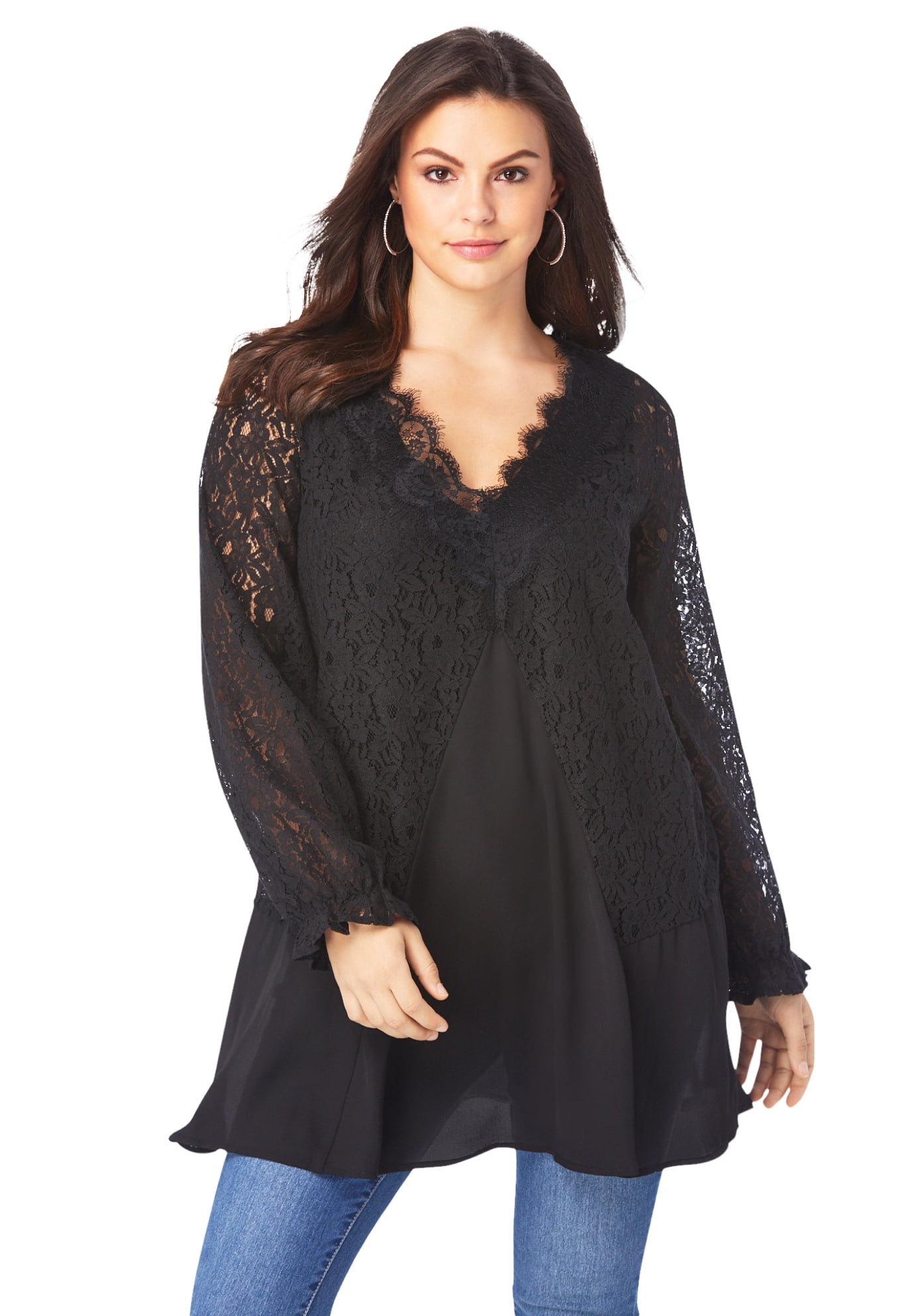 Roaman's Women's Plus Size Lace & Georgette Swing Tunic - Walmart.com