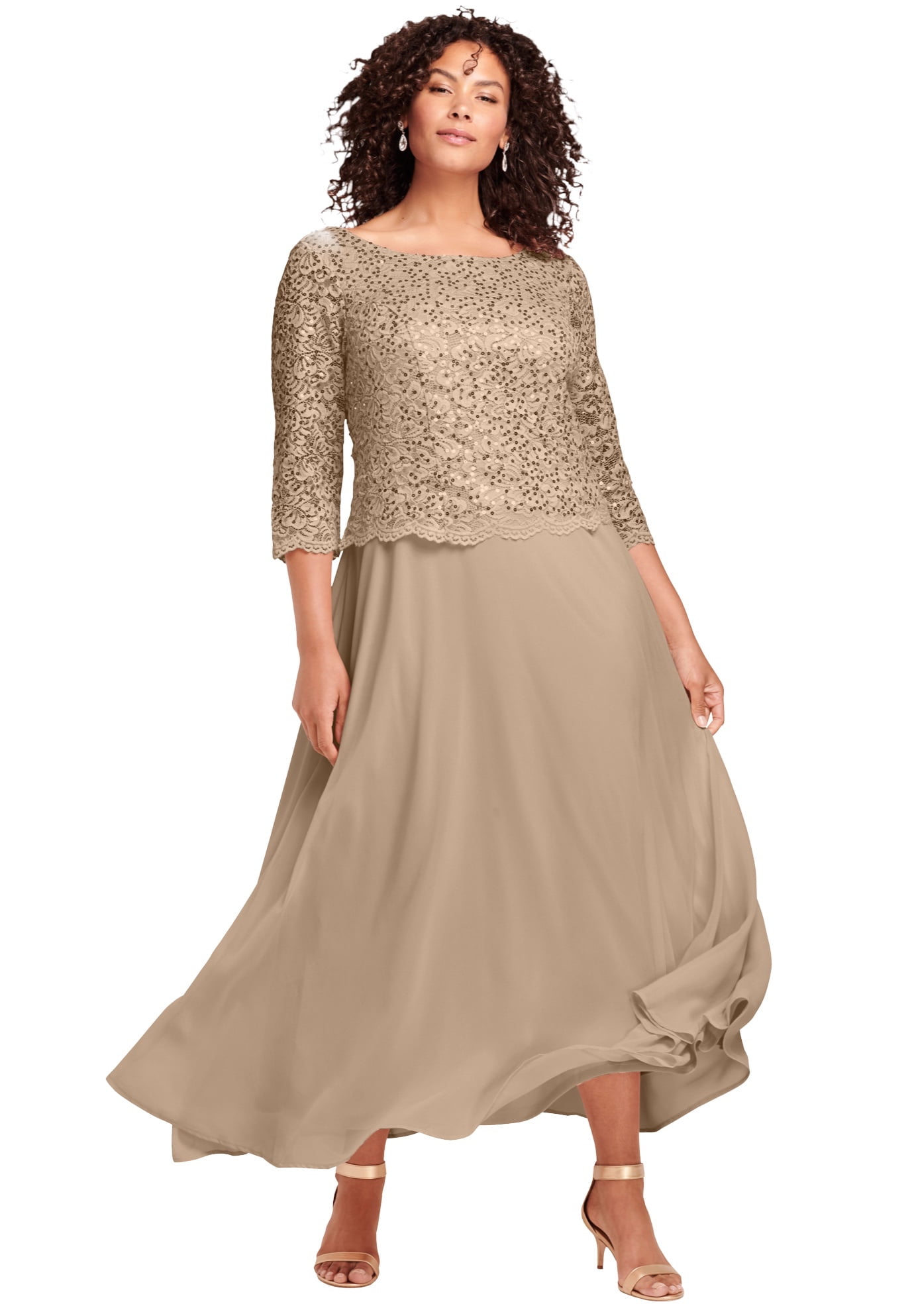 Roaman's Women's Plus Size Lace Popover Gown - Walmart.com
