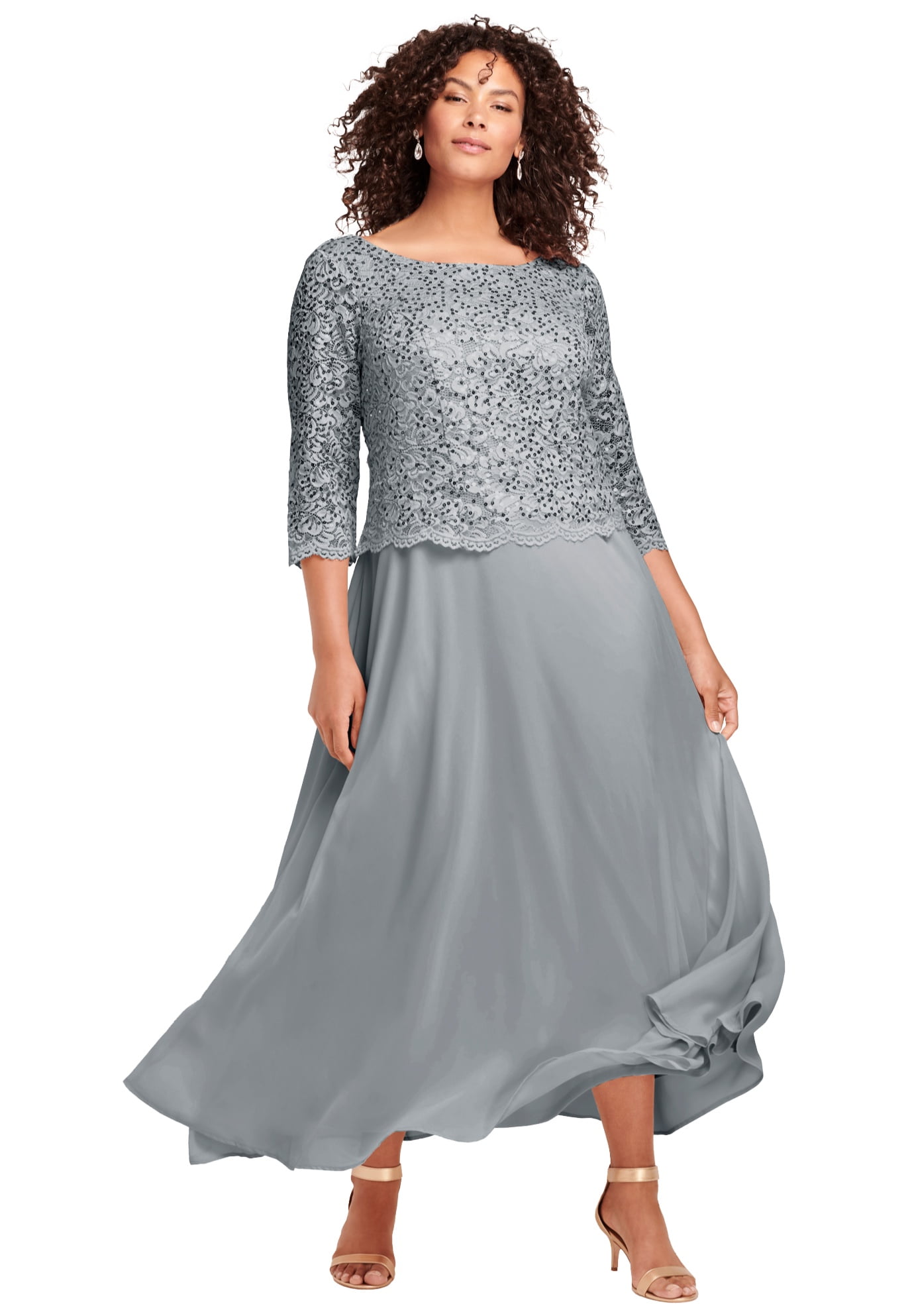 Roaman's Plus Size Women's Lace Popover Dress, Formal Evening Wear ...