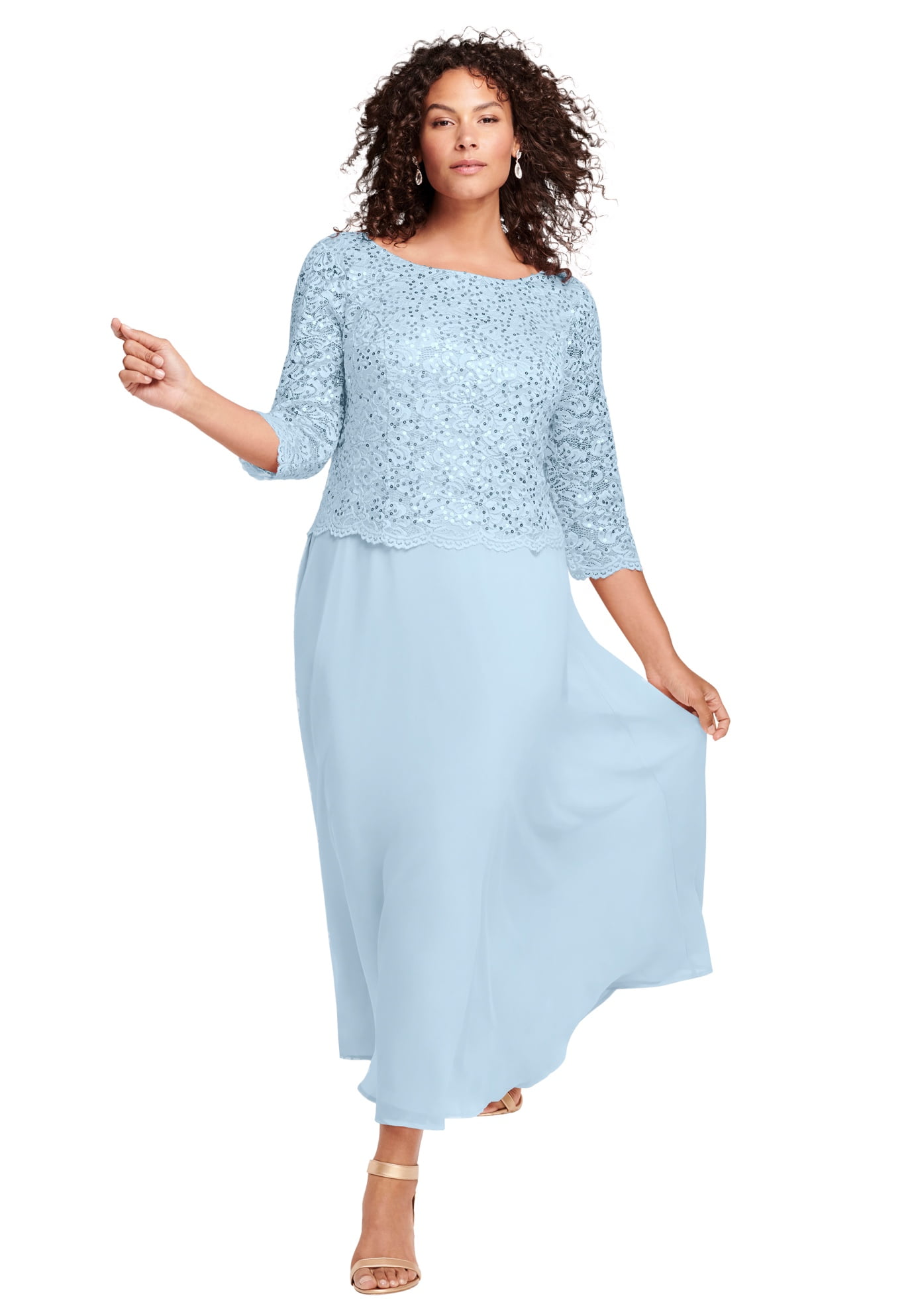 Roaman's Women's Plus Size Lace Popover Gown - Walmart.com