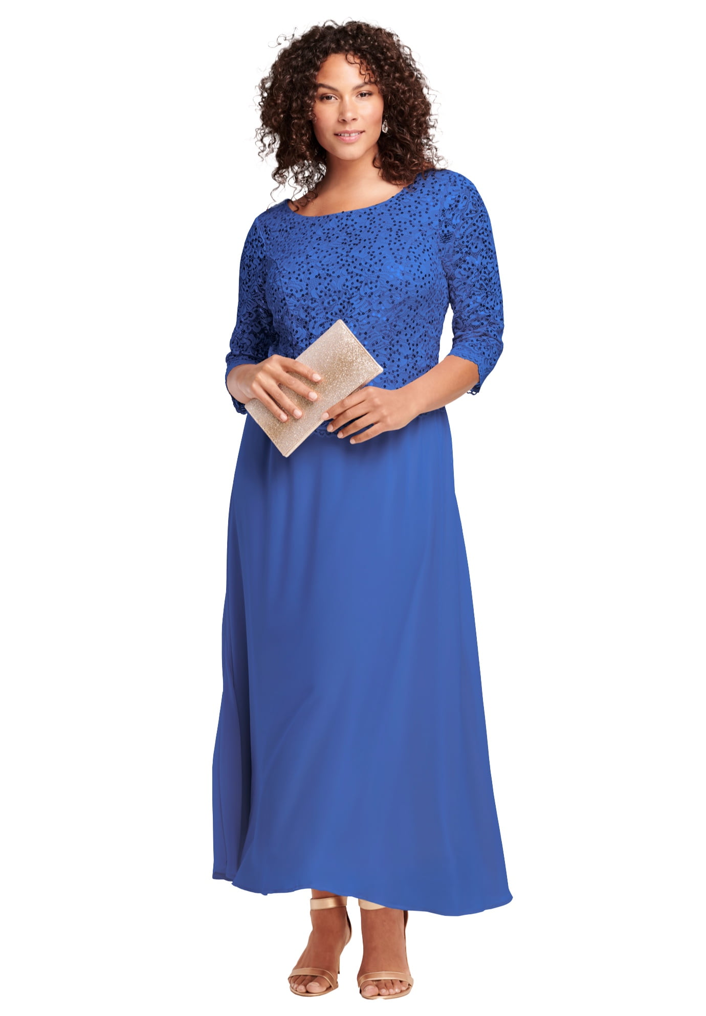 Roaman's Women's Plus Size Plus Size Sparkle Lace Popover A-Line Gown ...