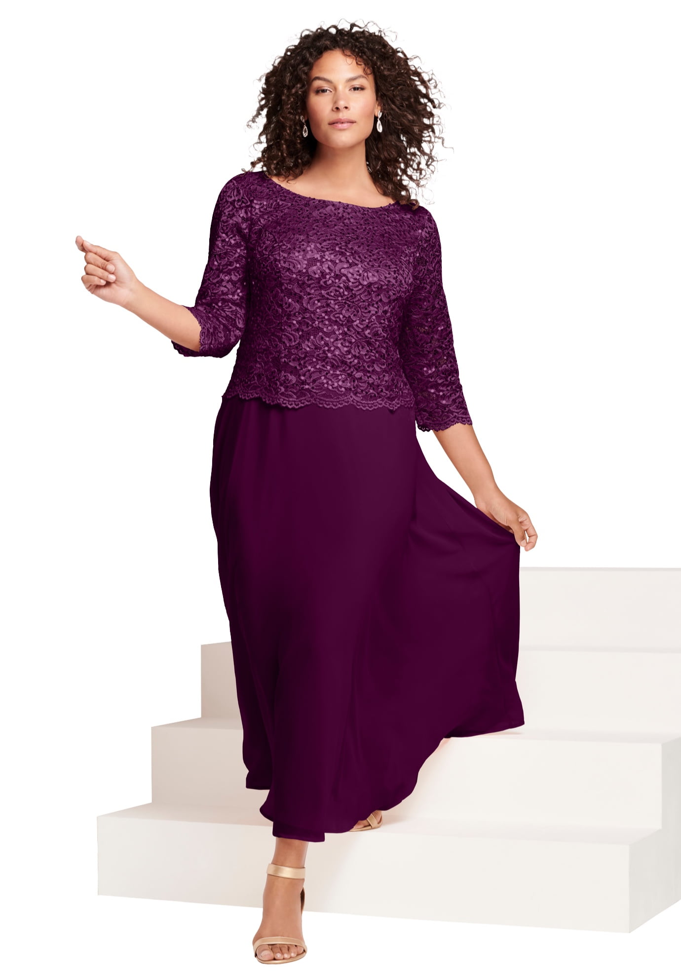 Roaman's Women's Plus Size Lace Popover Gown - Walmart.com