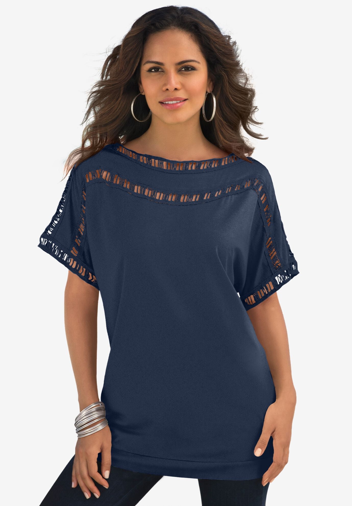Roaman's Women's Plus Size Ladder Stitch Tee - Walmart.com