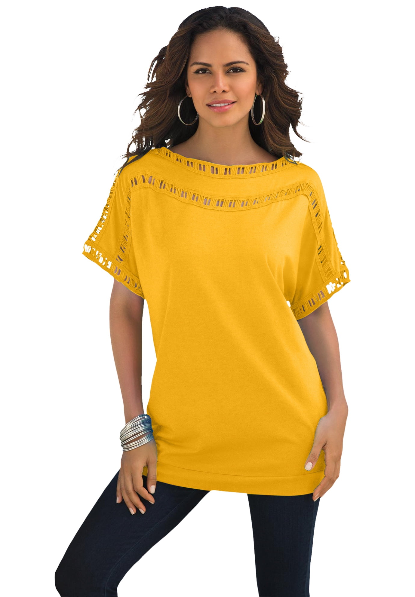 Roaman's Women's Plus Size Ladder Stitch Tee - Walmart.com