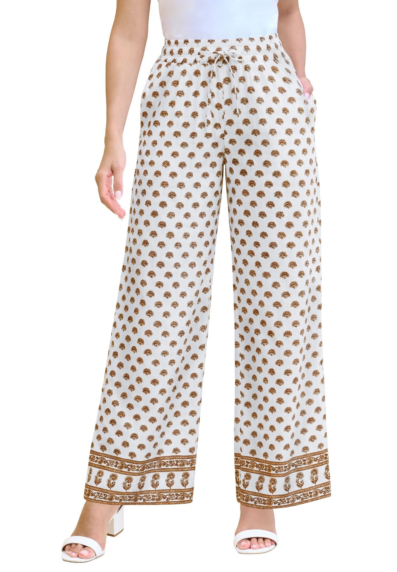 Roaman's Women's Plus Size Linen Wide-Leg Pant - Walmart.com