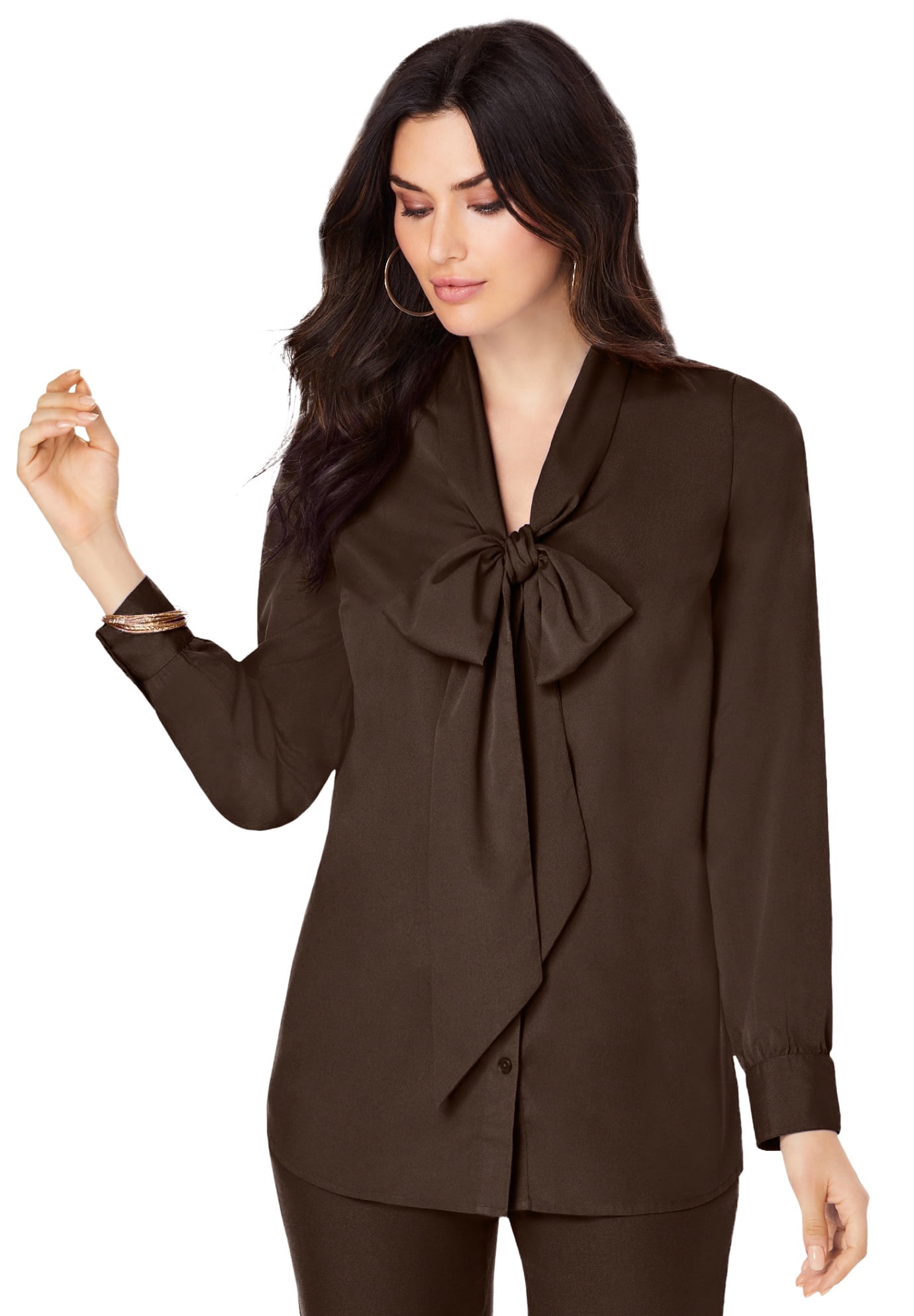 Roaman's Women's Plus Size Long Sleeve Bow Blouse - Walmart.com