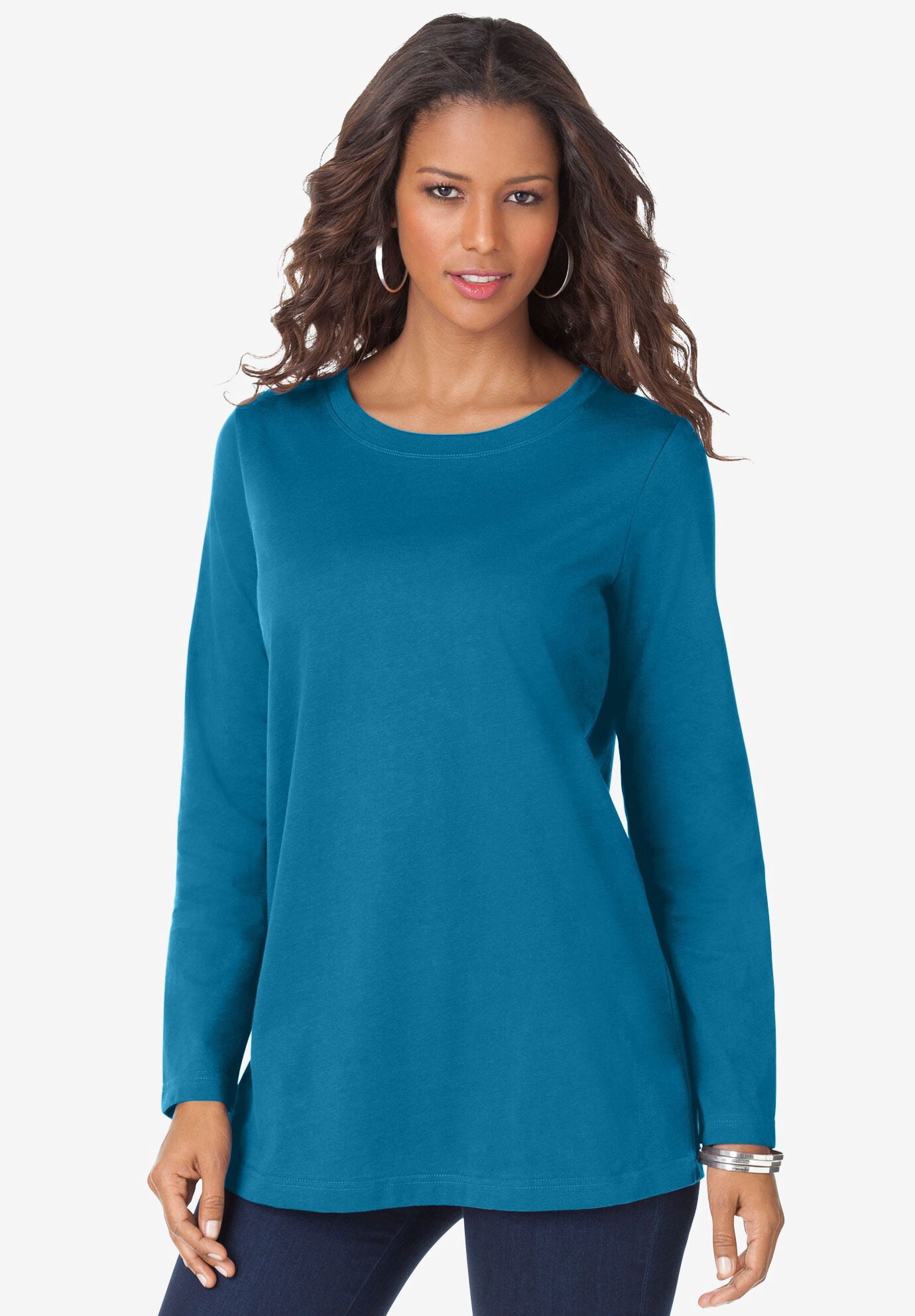 Roaman's Women's Plus Size Ultimate Long Sleeve Crewneck Tee - Walmart.com