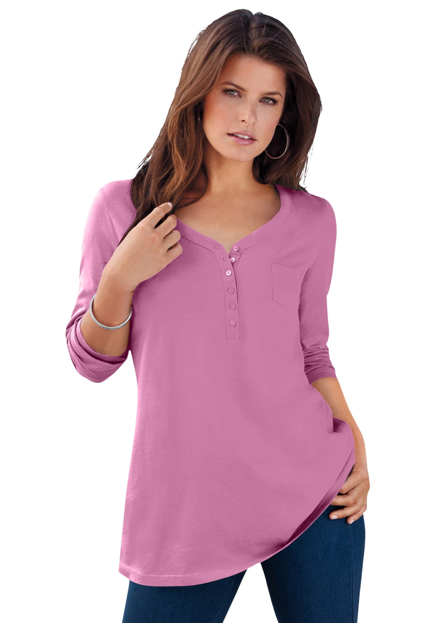 Roaman's Women's Plus Size Ultimate Long Sleeve Henley Tee With ...