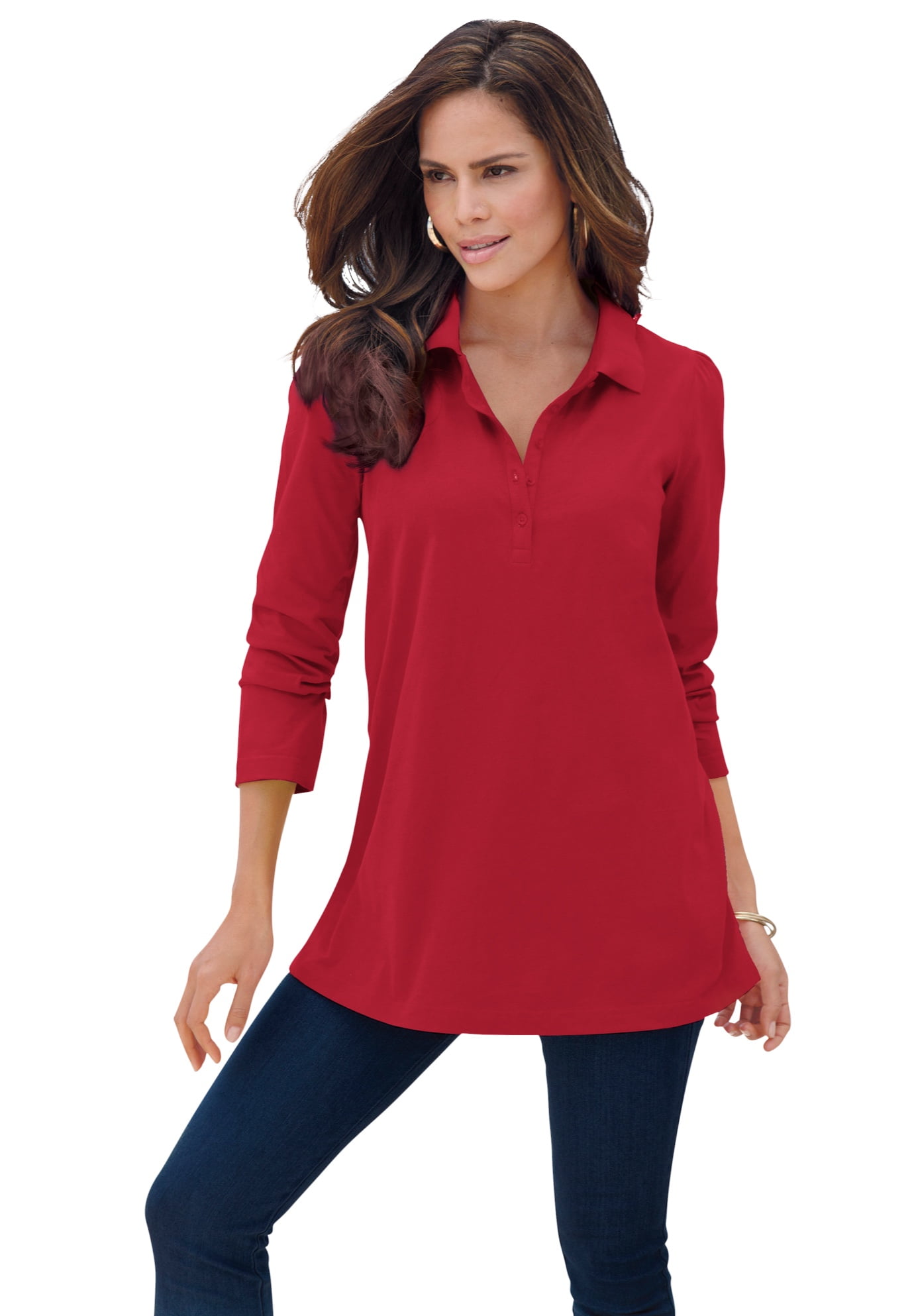 Roaman's Women's Plus Size Long Sleeve Polo Ultimate Tee - Walmart.com