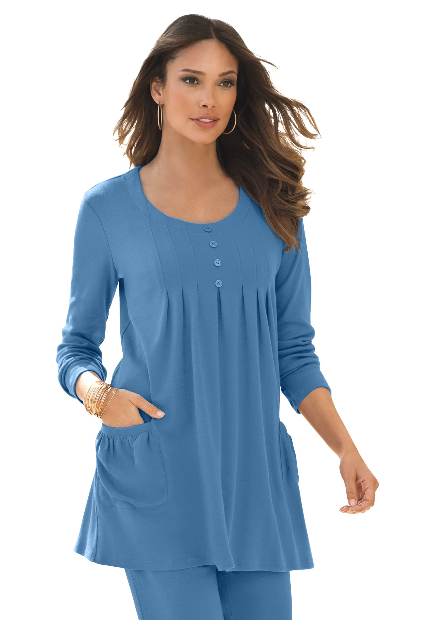 Roaman's Women's Plus Size Plus Size Two Pocket Long Sleeve Soft Knit ...