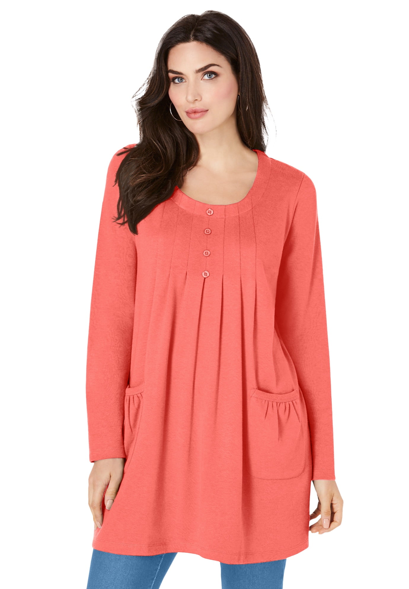 Roaman's Women's Plus Size Two Pocket Long Sleeve Soft Knit Swing Tunic ...