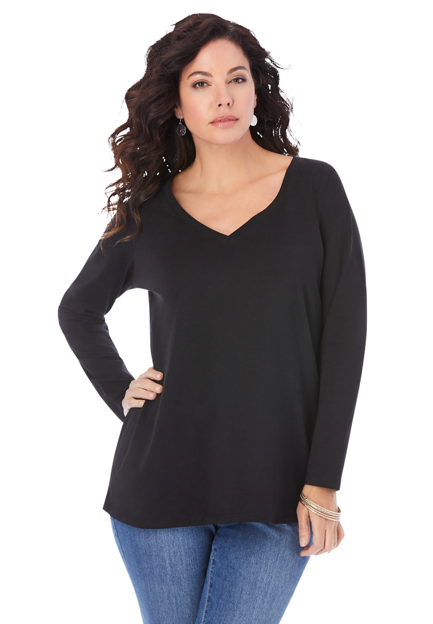 Roamans Womens Plus Size Long Sleeve V Neck Ultimate Tee 14 16