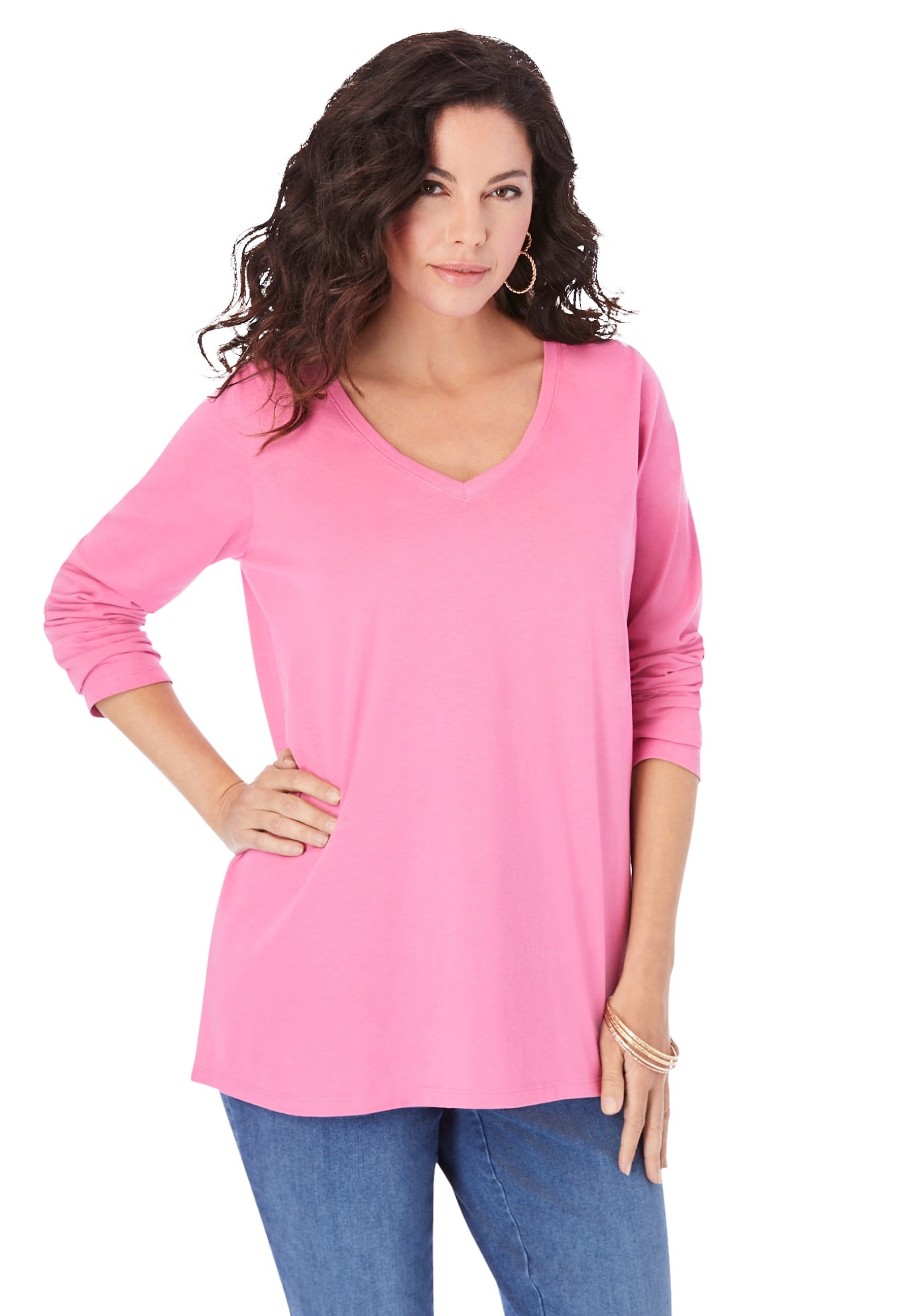 Roamans Womens Plus Size Long Sleeve V Neck Ultimate Tee