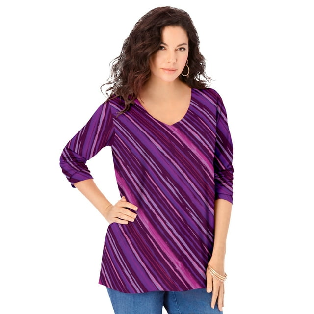 Roamans Womens Plus Size Long Sleeve V Neck Ultimate Tee 26 28