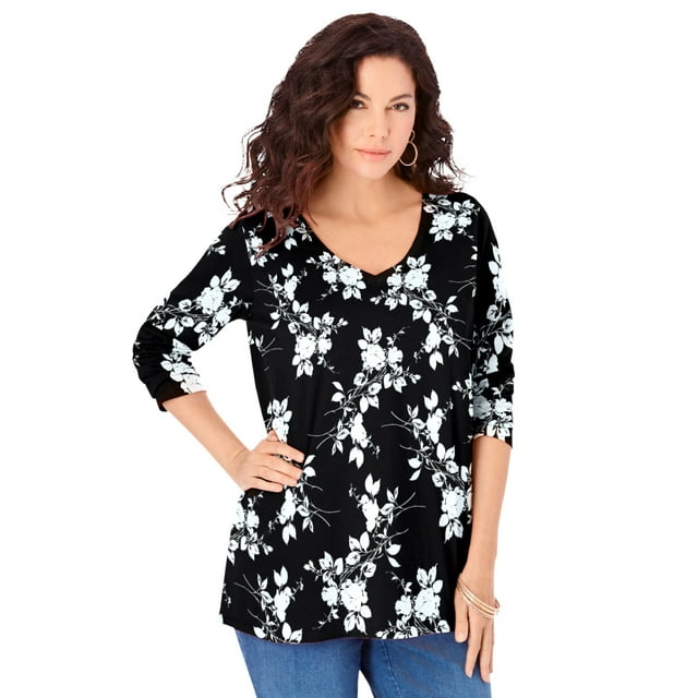 Roamans Womens Plus Size Long Sleeve V Neck Ultimate Tee 30 32