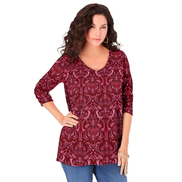 Roamans Womens Plus Size Long Sleeve V Neck Ultimate Tee