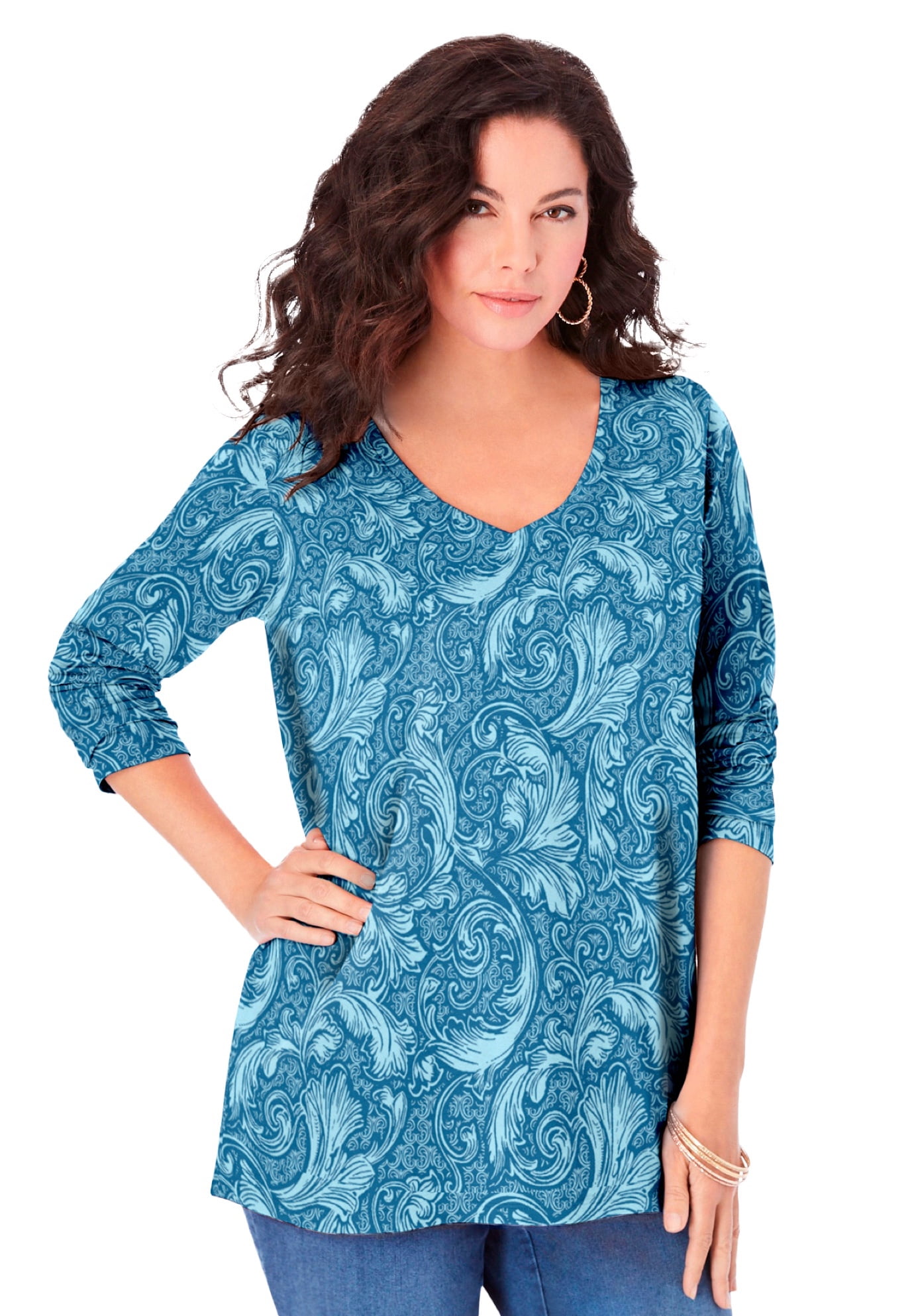 Roamans Womens Plus Size Long Sleeve V Neck Ultimate Tee