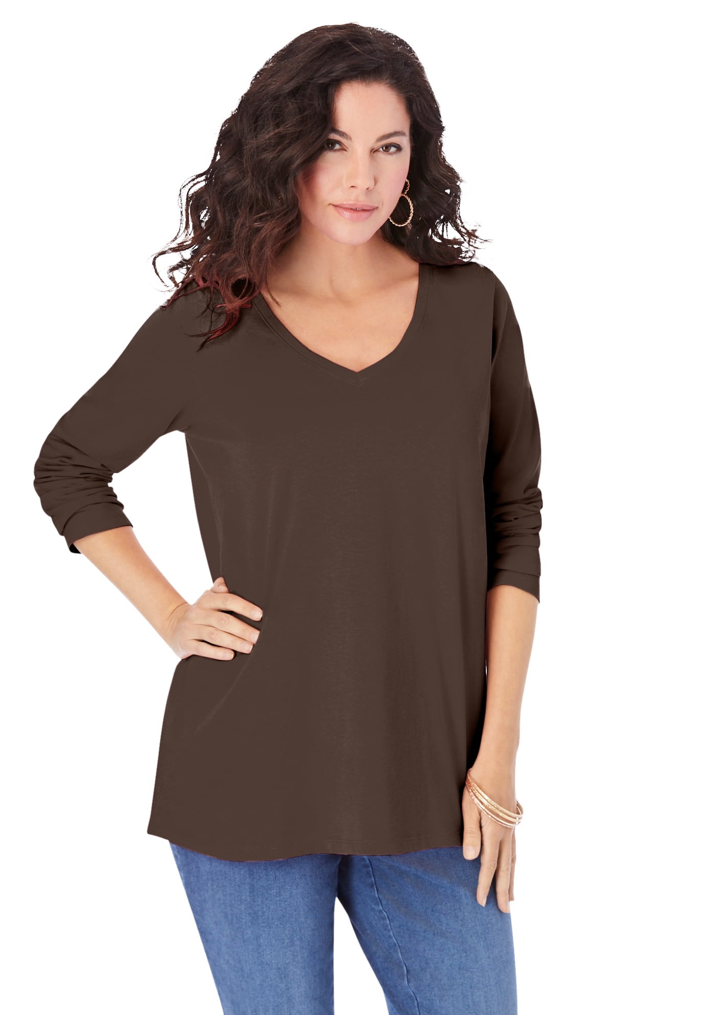 Roamans Womens Plus Size Long Sleeve V Neck Ultimate Tee