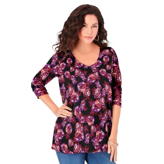 Roamans Womens Plus Size Long Sleeve V Neck Ultimate Tee 42 44