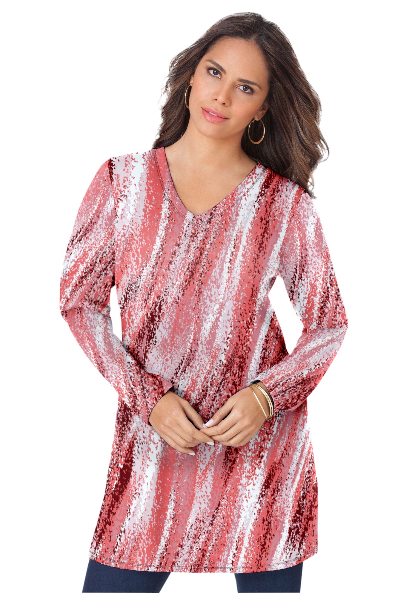 Roaman's Women's Plus Size Long-Sleeve V-Neck Ultimate Tunic - Walmart.com